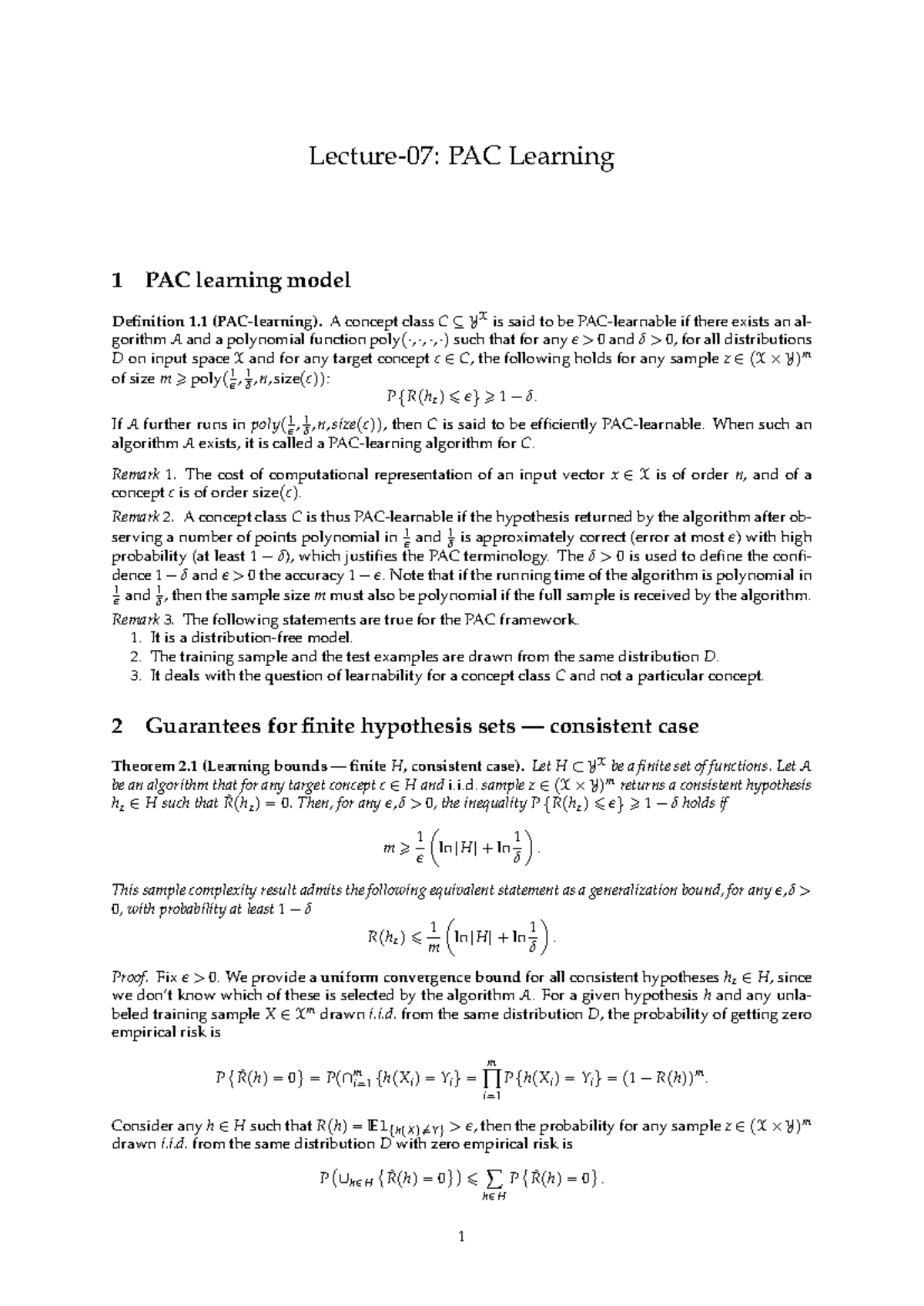 PAC Learning: Understanding the Model and Its Guarantees - Studocu