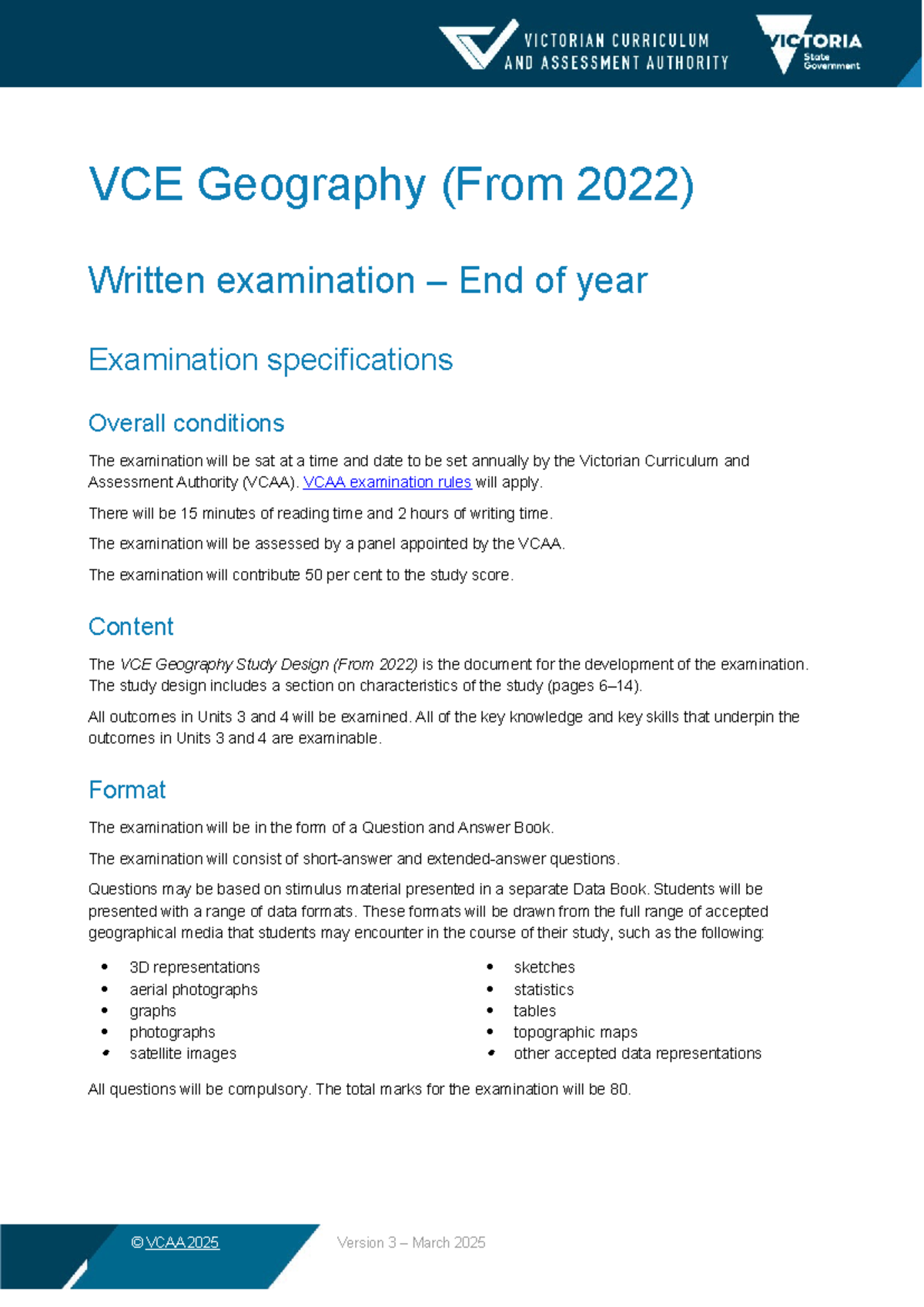 VCE Geography Exam Specifications (2022) - End of Year Exam - Studocu