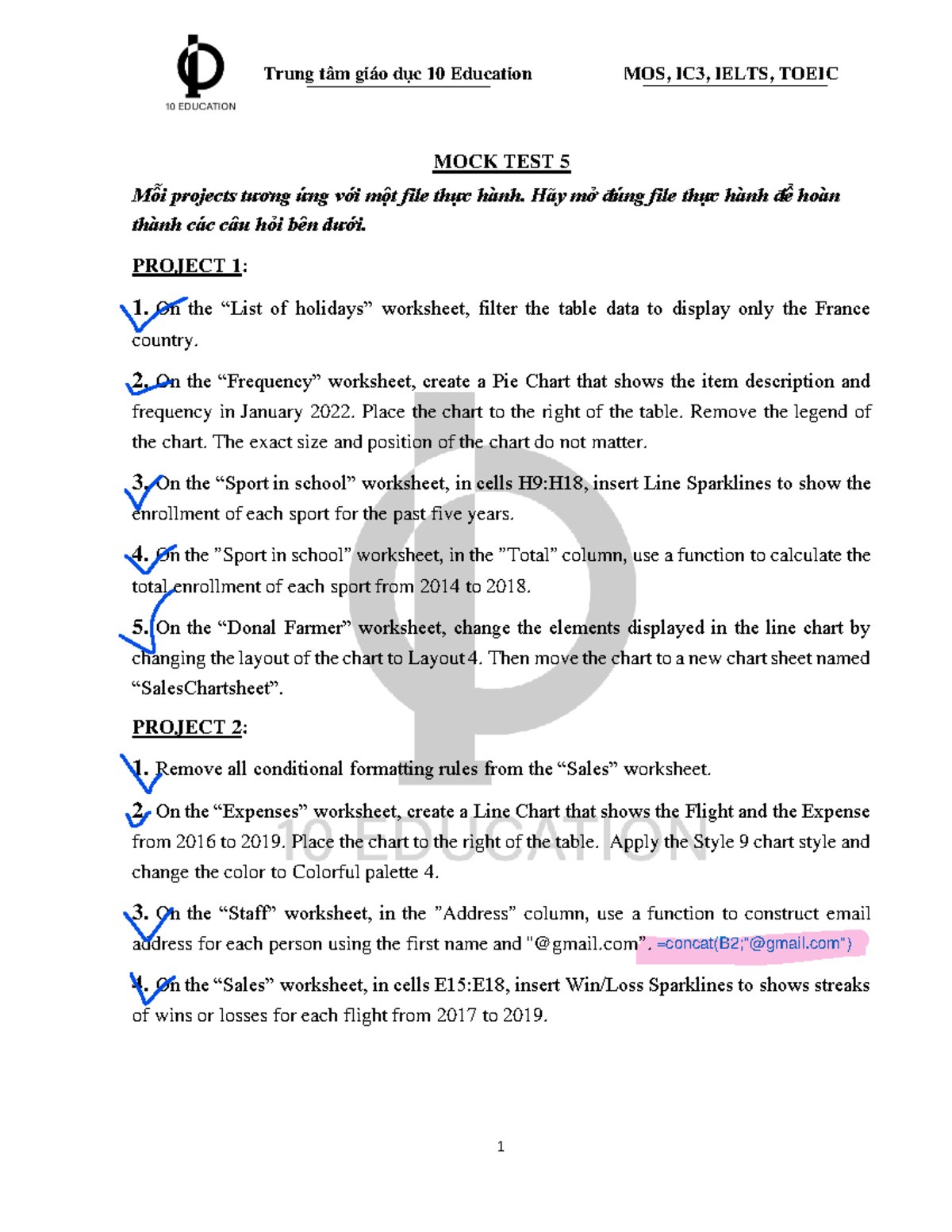 MODIFIED MOCK TEST 5: Excel Projects for MOS Learning - Studocu
