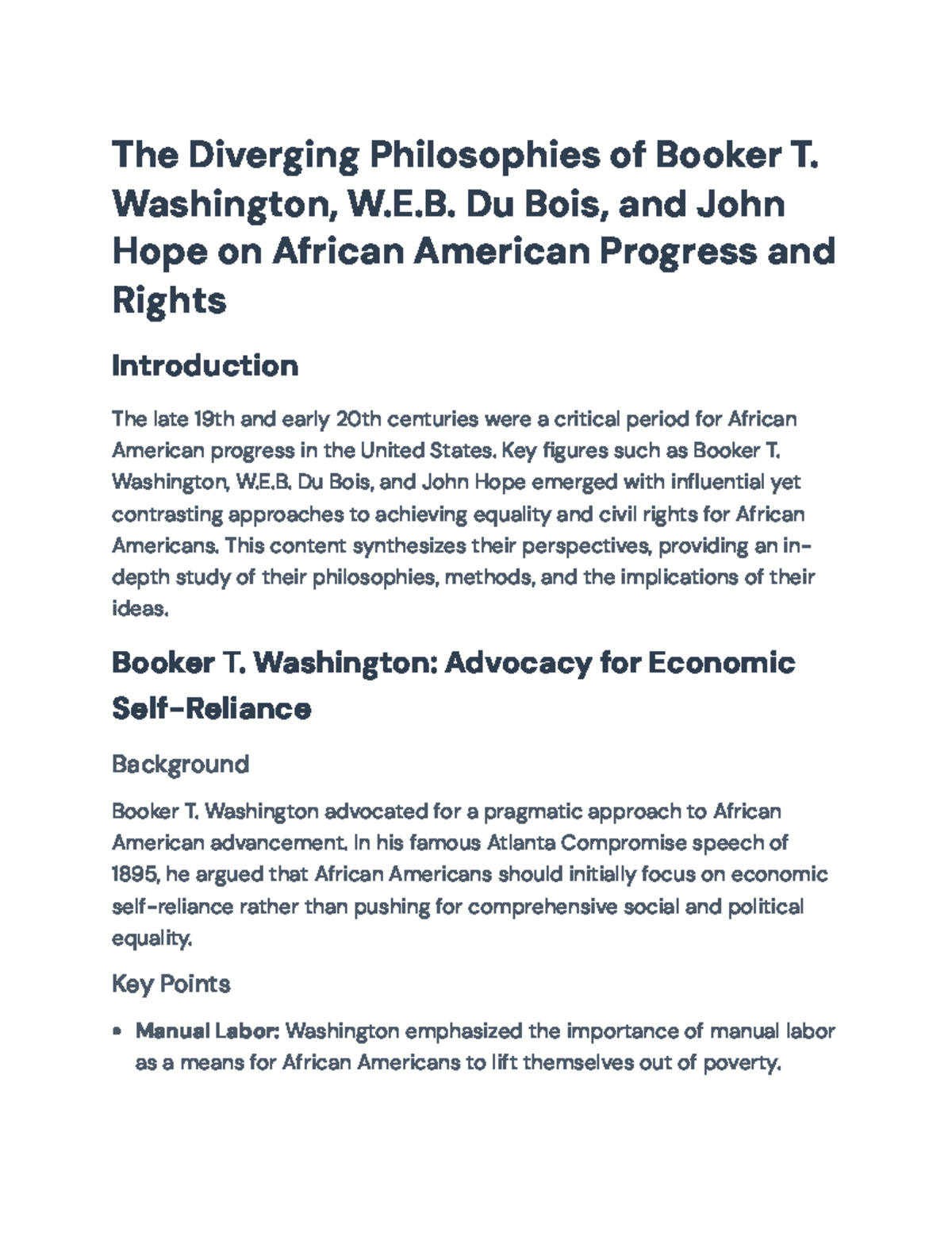 Diverging Philosophies on African American Rights: Washington, Du Bois ...