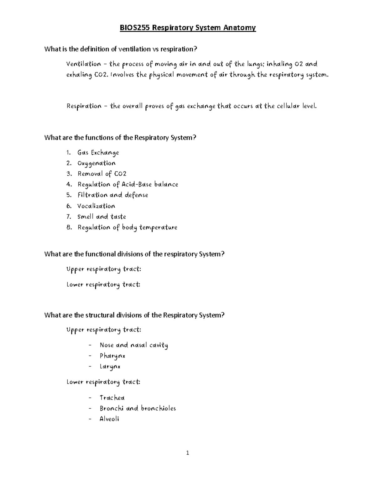 6 - Respiratory Anatomy Worksheet - What is the definition of ...