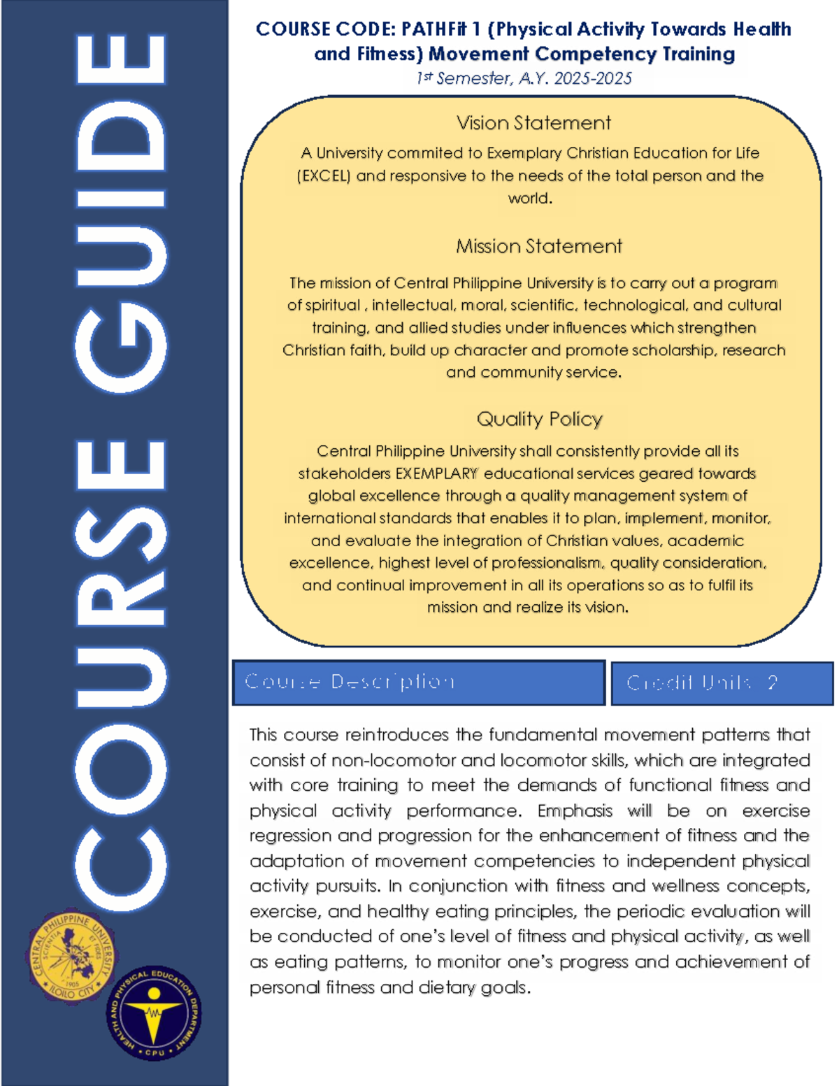 PATHFit 1 Course Guide: Movement Competency & Fitness Training - Studocu