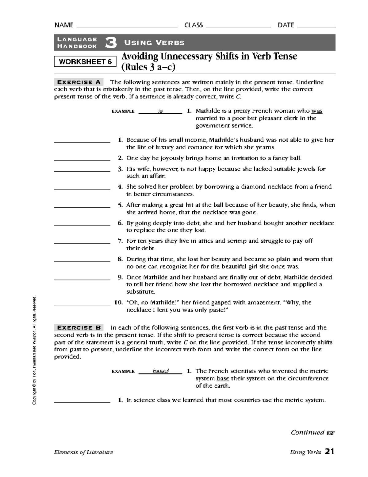 Using Verbs: Avoiding Tense Shifts (LANG 3 - Worksheet) - Studocu