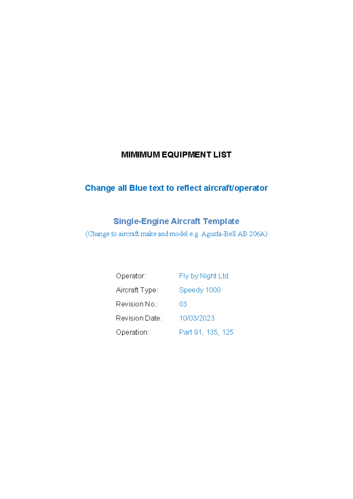 Speedy Minimum Equipment List (MEL) - Revision 03 - Studocu