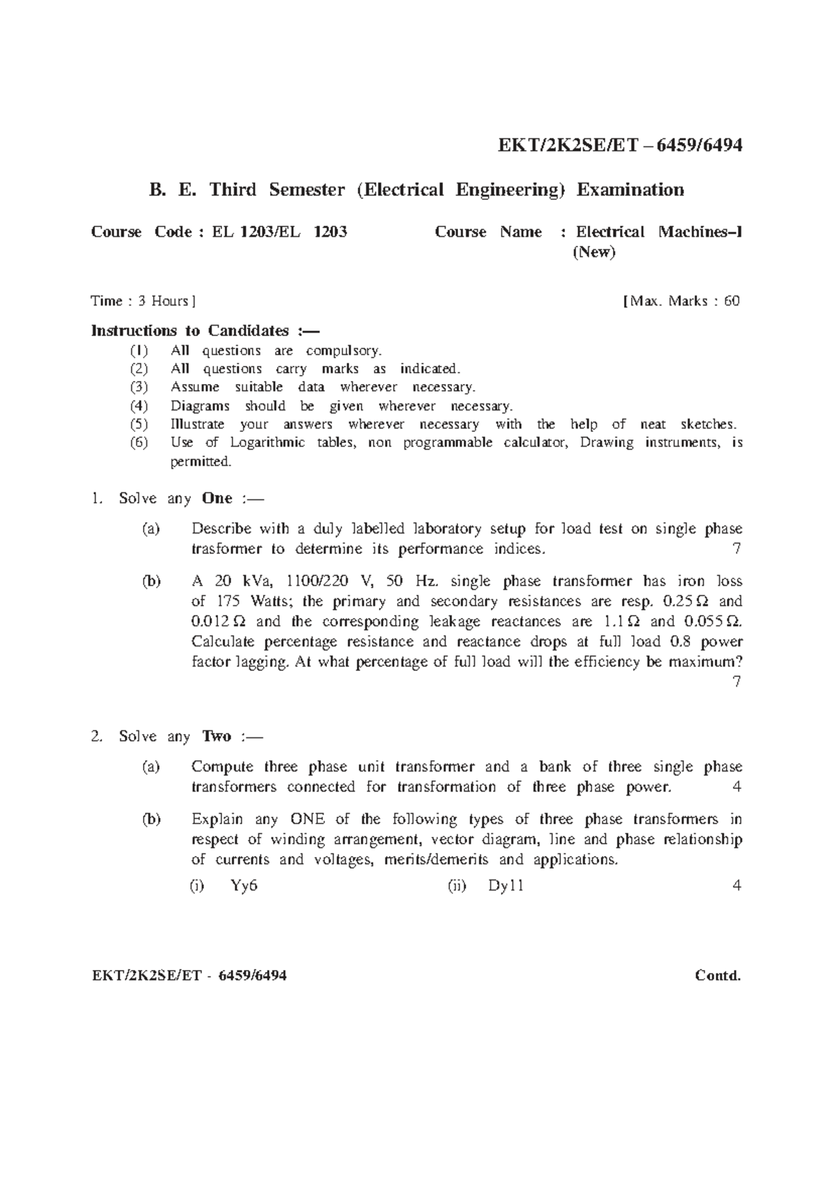 EL 1203 - Electrical Engineering Third Semester Exam Guide - Studocu