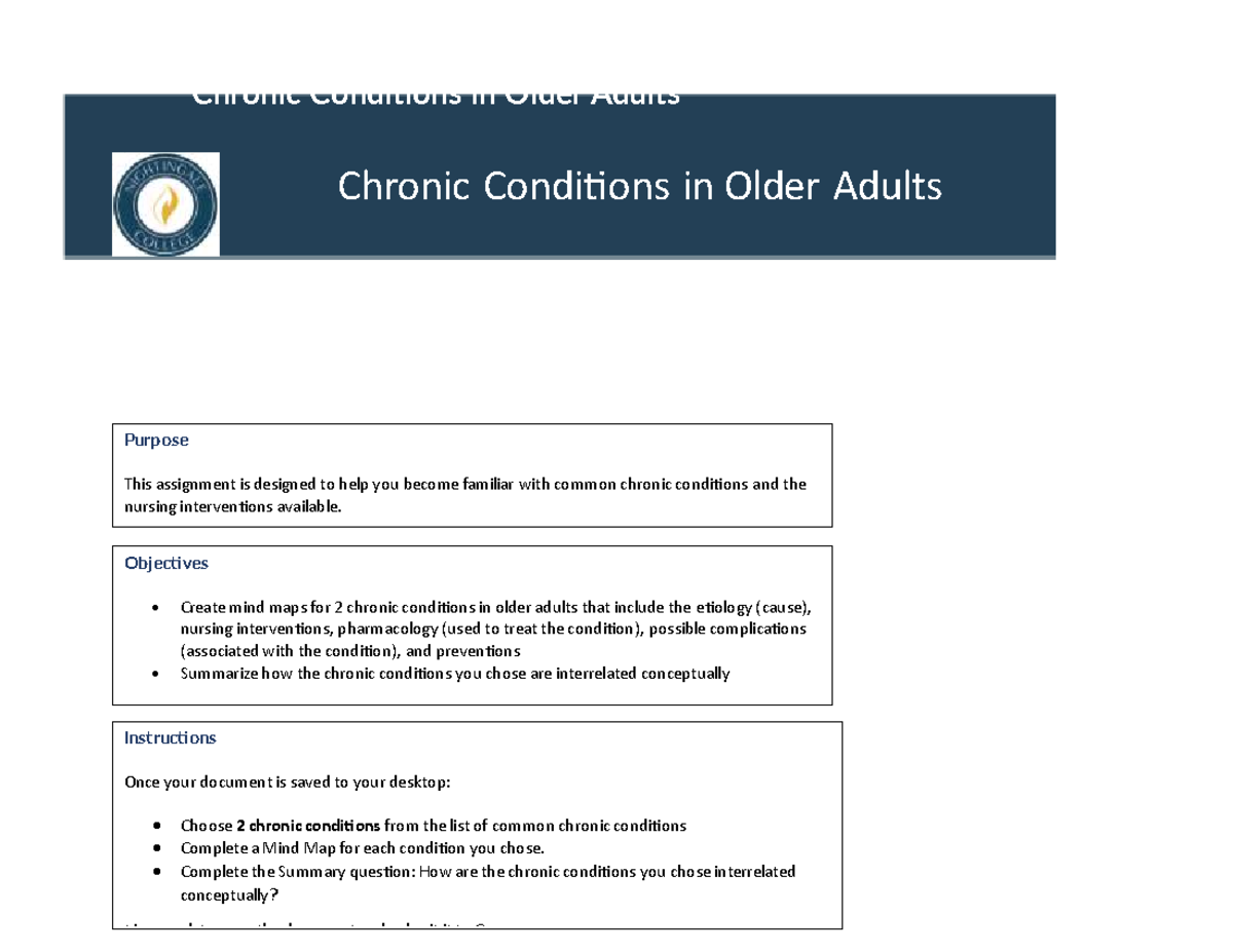 BSN 425 Chronic Conditions in Older Adults: Mind Map Assignment - Studocu