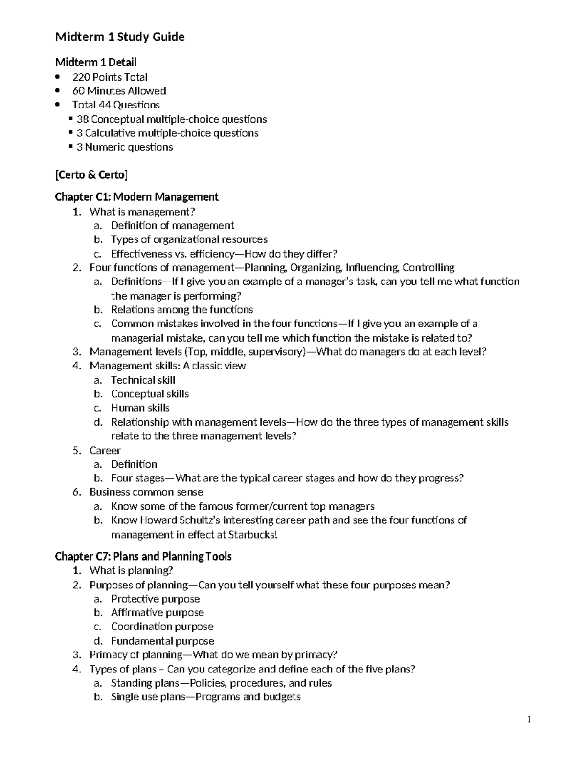 339 Midterm 1 Study Guide: Key Concepts in Modern Management and ...