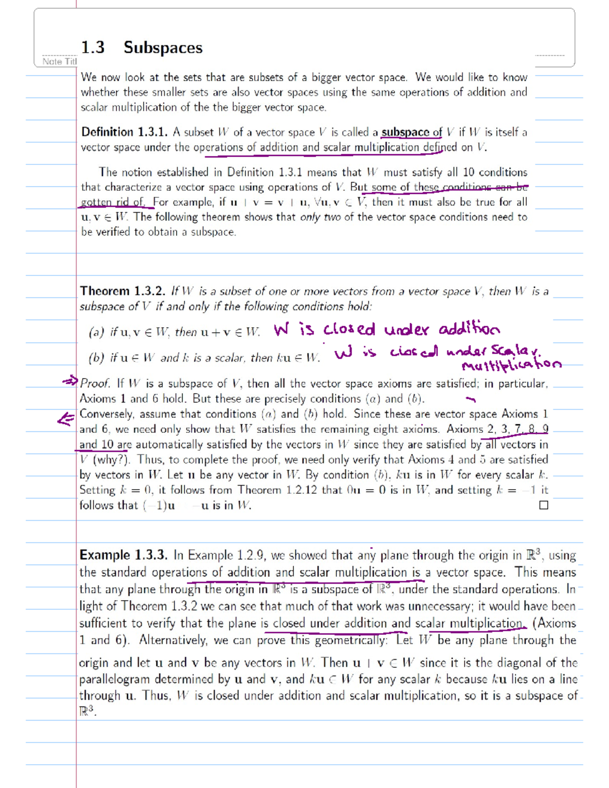 Linear Algebra 2 - Subspaces & Linear Combinations Lecture Review - Studocu