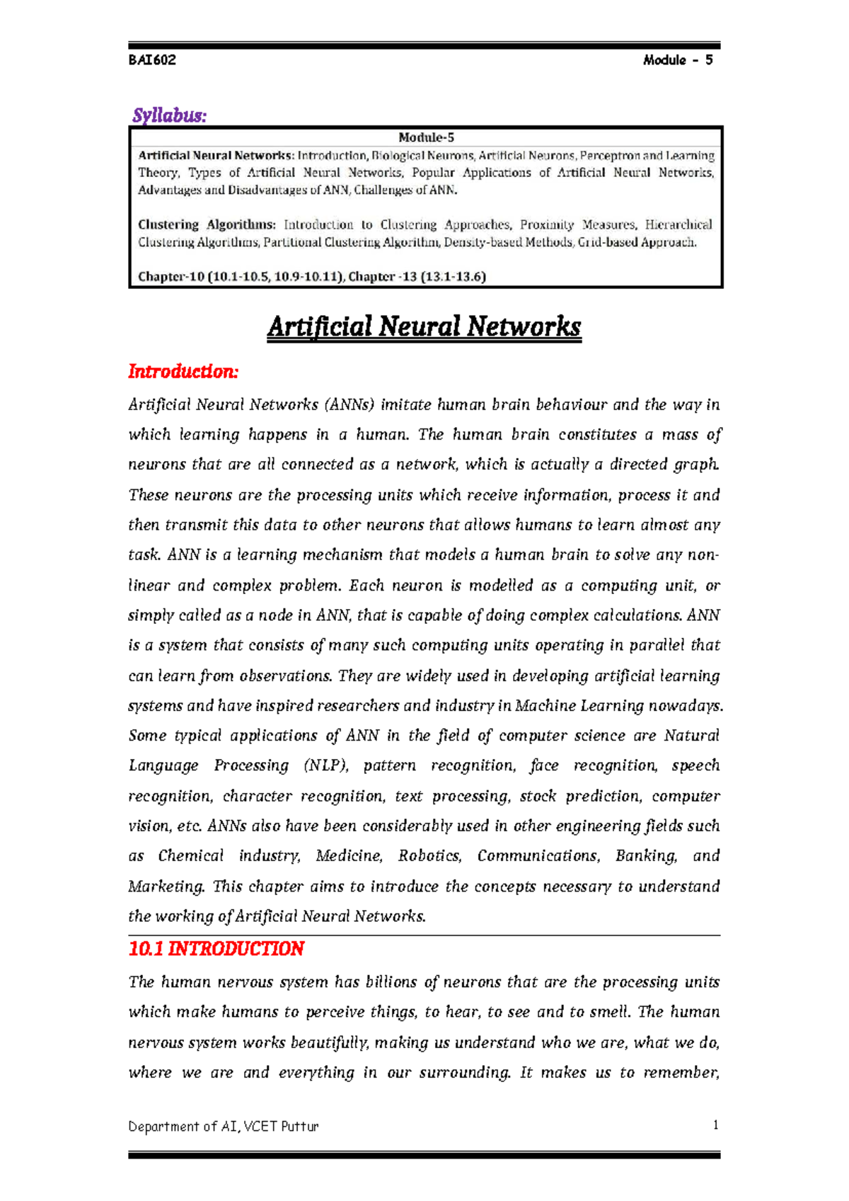 BAI602 Module 5: Introduction to Artificial Neural Networks - Studocu