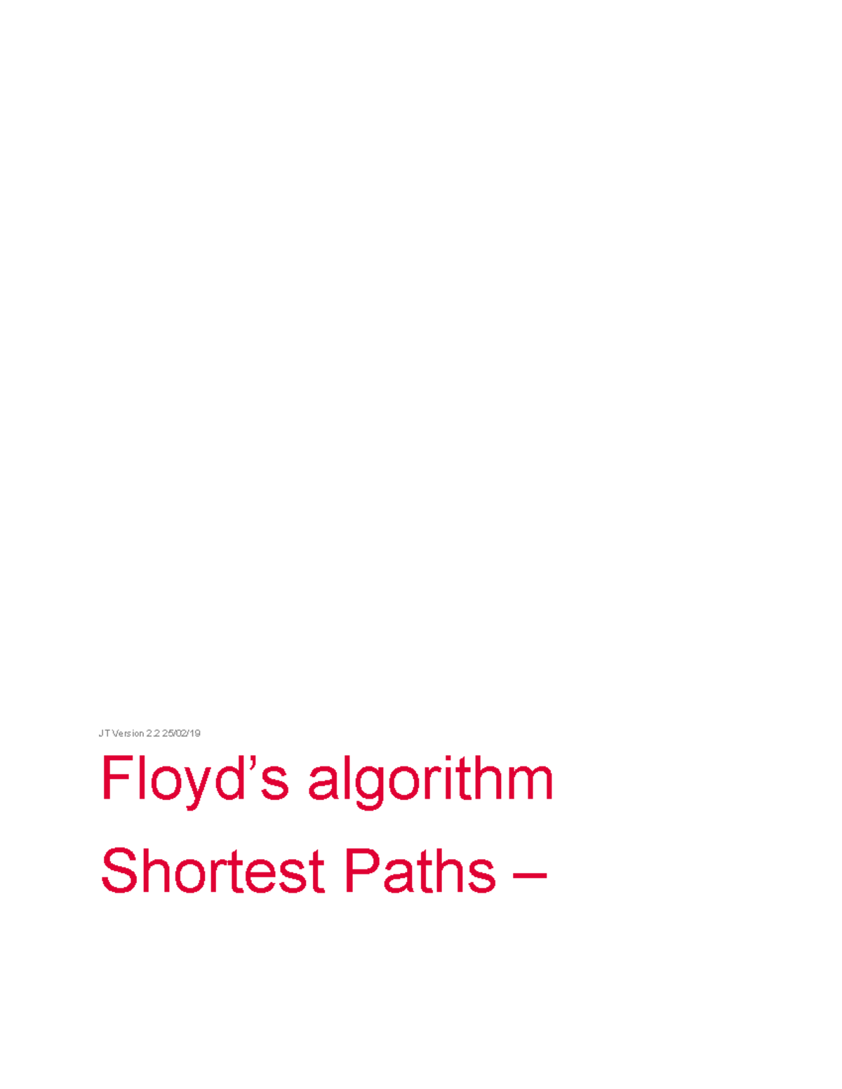 JT Version 2.2: Floyd-Warshall Algorithm for Shortest Paths - Studocu