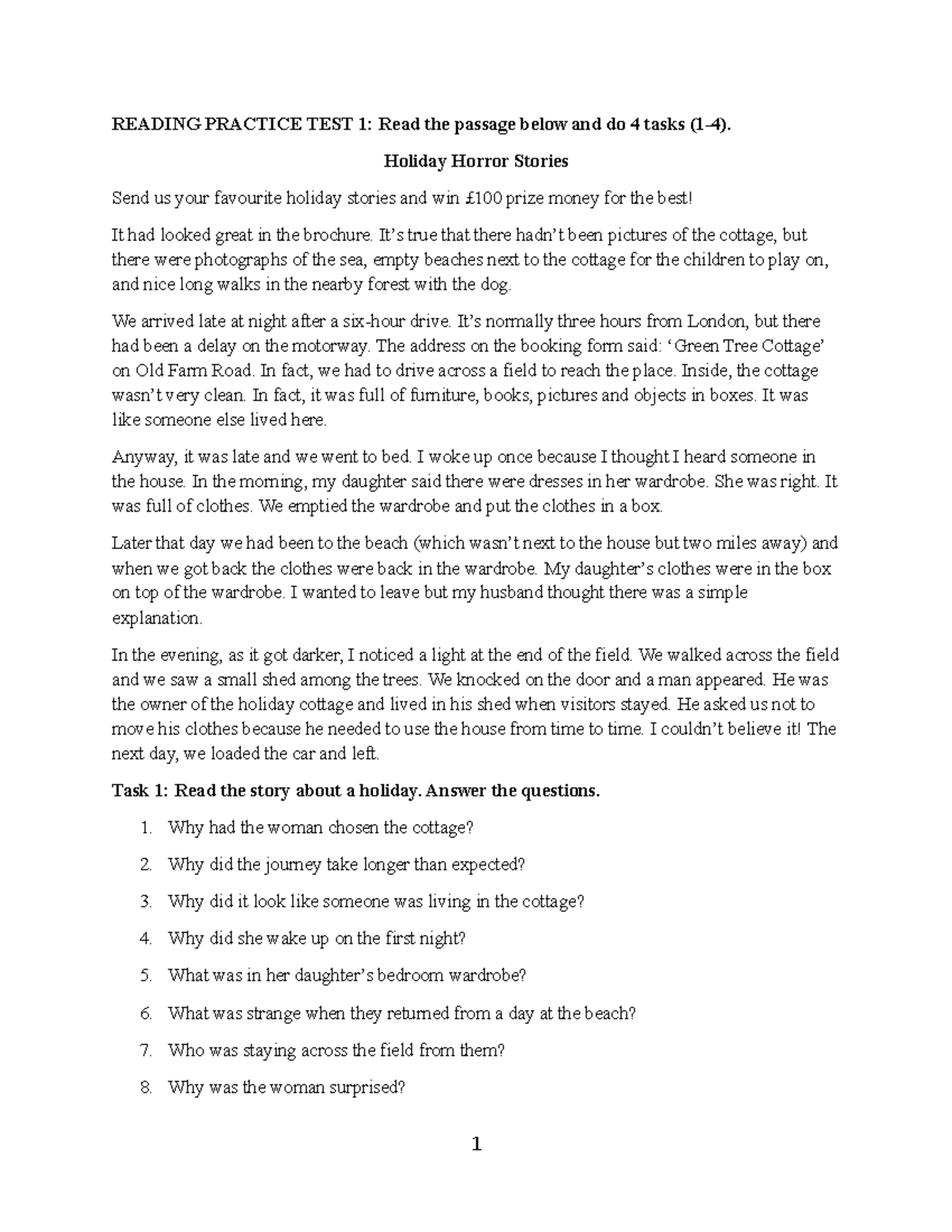 Final Review: Reading Practice Tests (RE 101) - Studocu