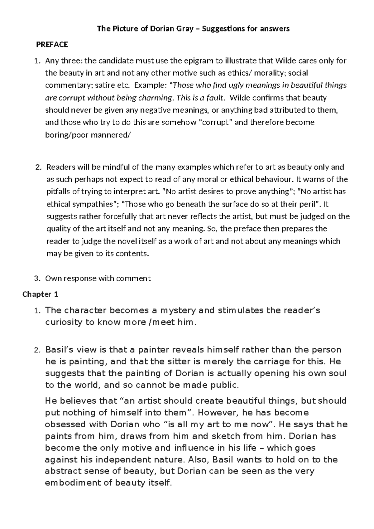 Dorian Gray Guidelines: Analysis & Insights from Chapter 5 - Studocu