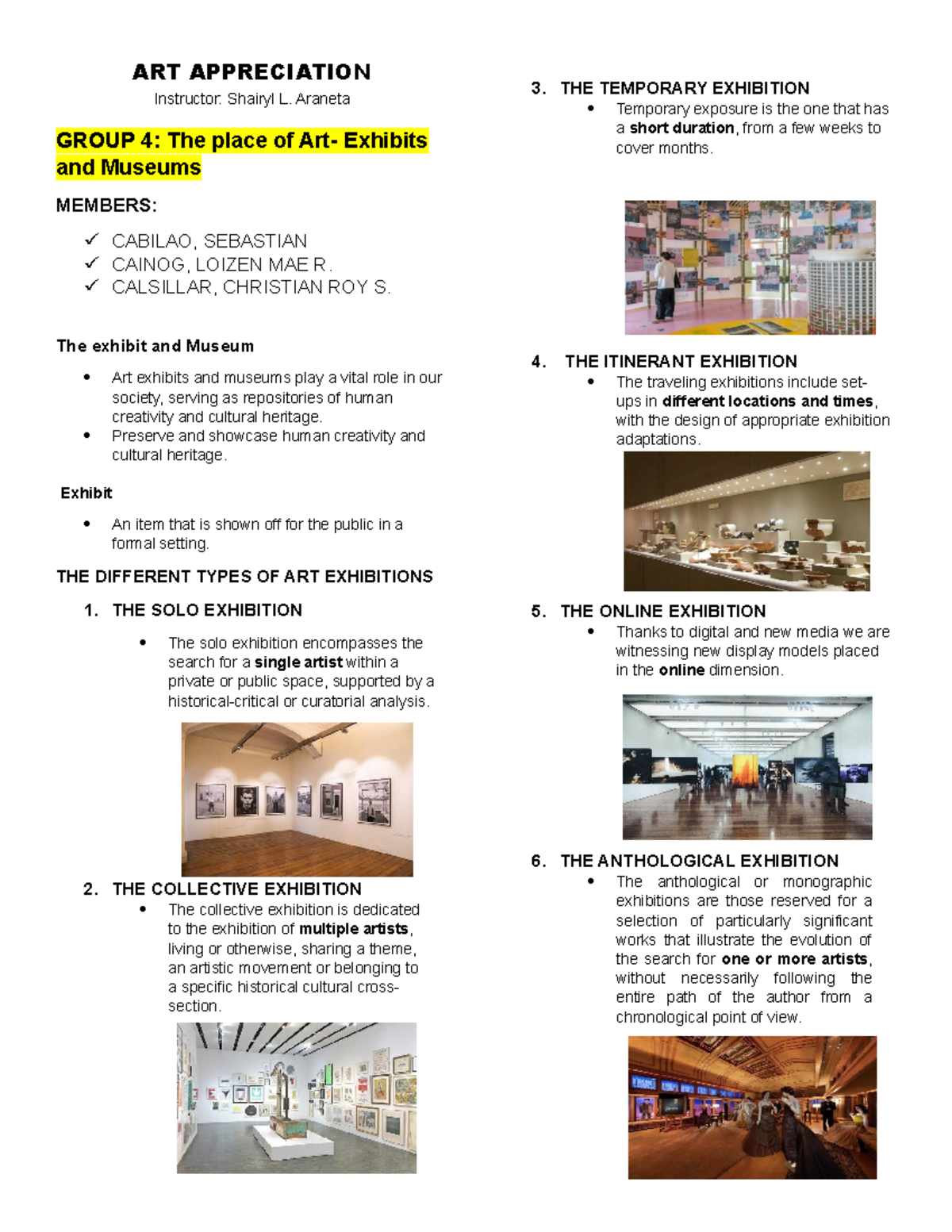 ART-APPRECIATION 3: Types of Exhibitions & Museums - Semifinal Notes ...
