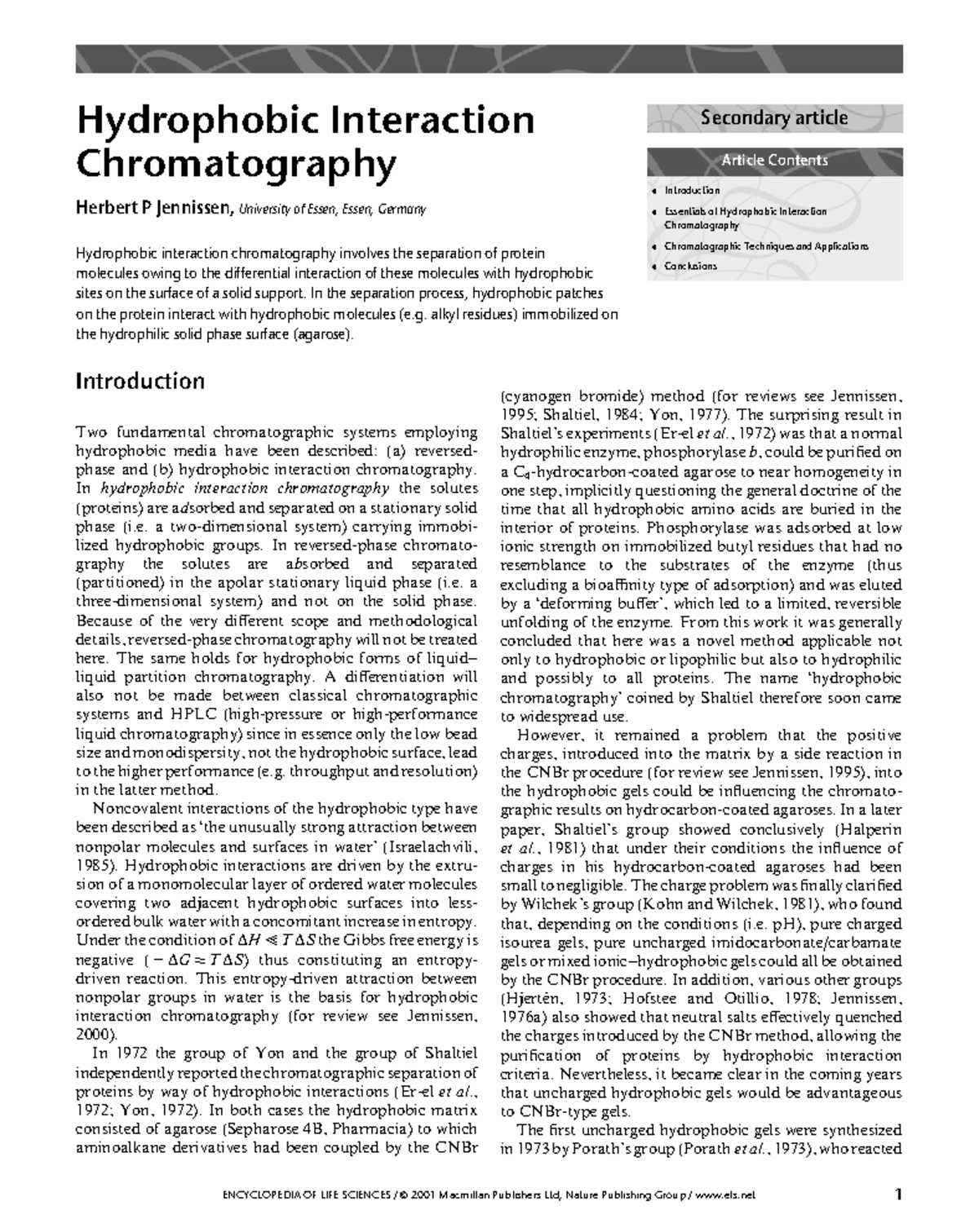 Hydrophobic Interaction Chromatography: Principles and Applications ...