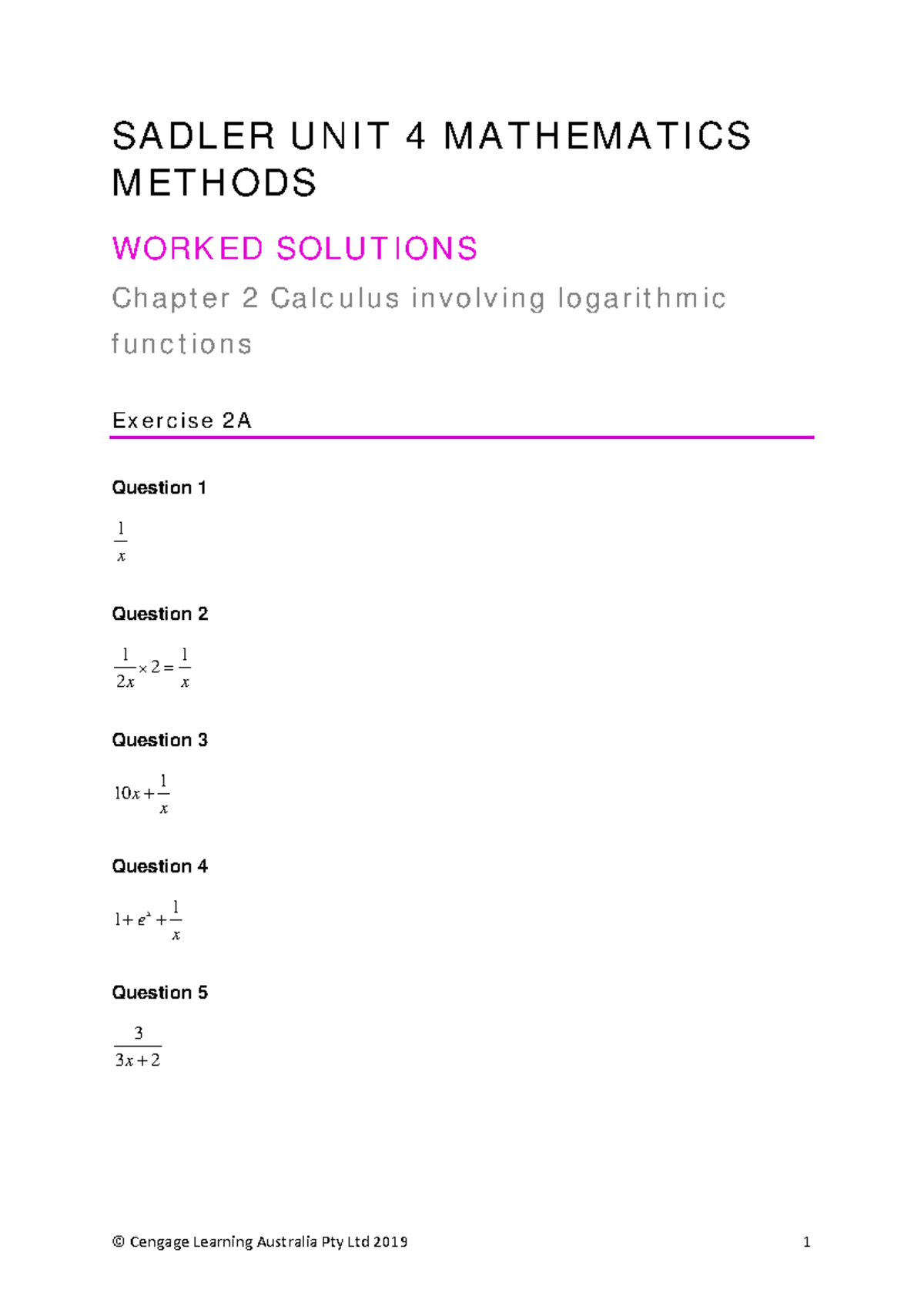 SADLER MATH METHODS (SADLER UNIT 4) Chapter 2: Logarithmic Calculus ...
