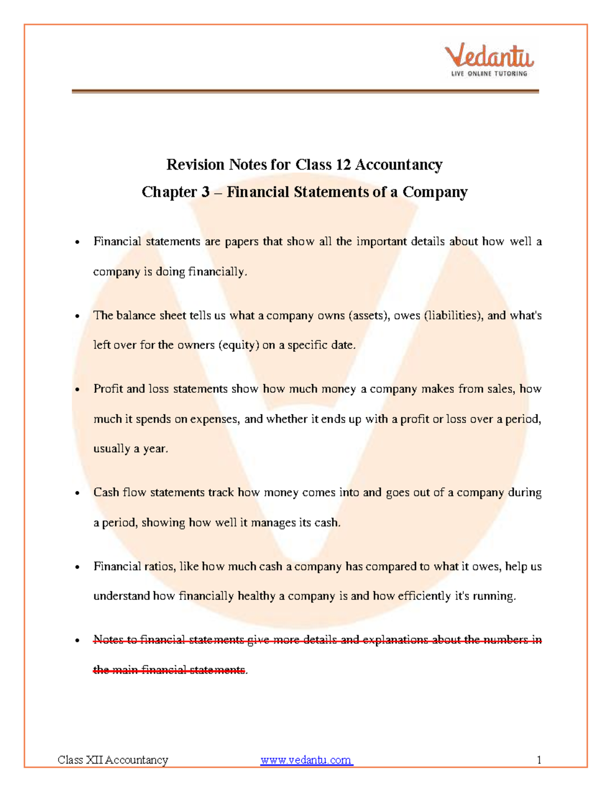 Class XII Accountancy Revision Notes: Chapter 3 - Financial Statements ...