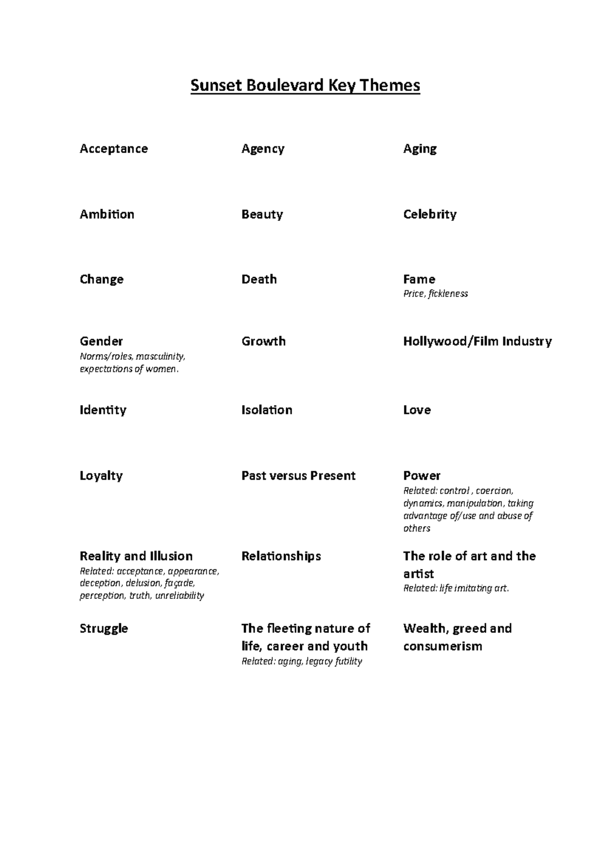 Sunset Boulevard Themes - Sunset Boulevard Key Themes Acceptance Agency ...