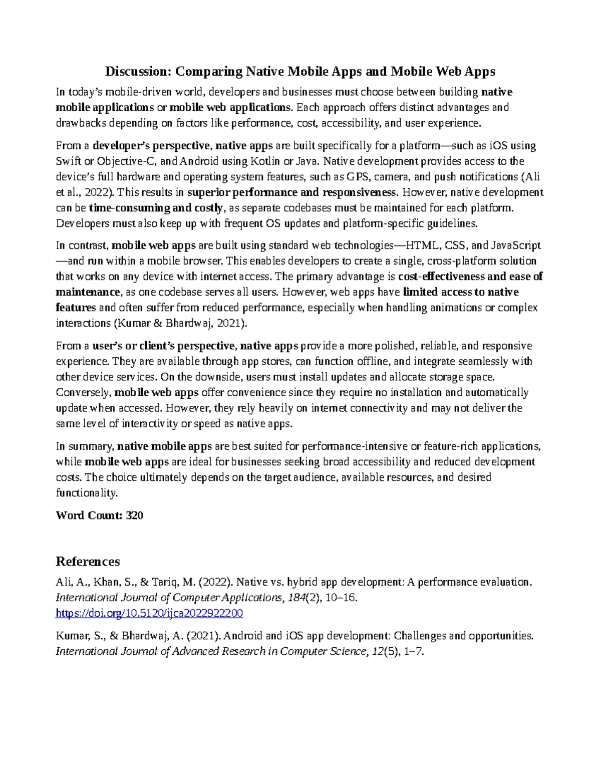 Discussion: Native vs. Mobile Web Apps - Unit 08 Analysis - Studocu