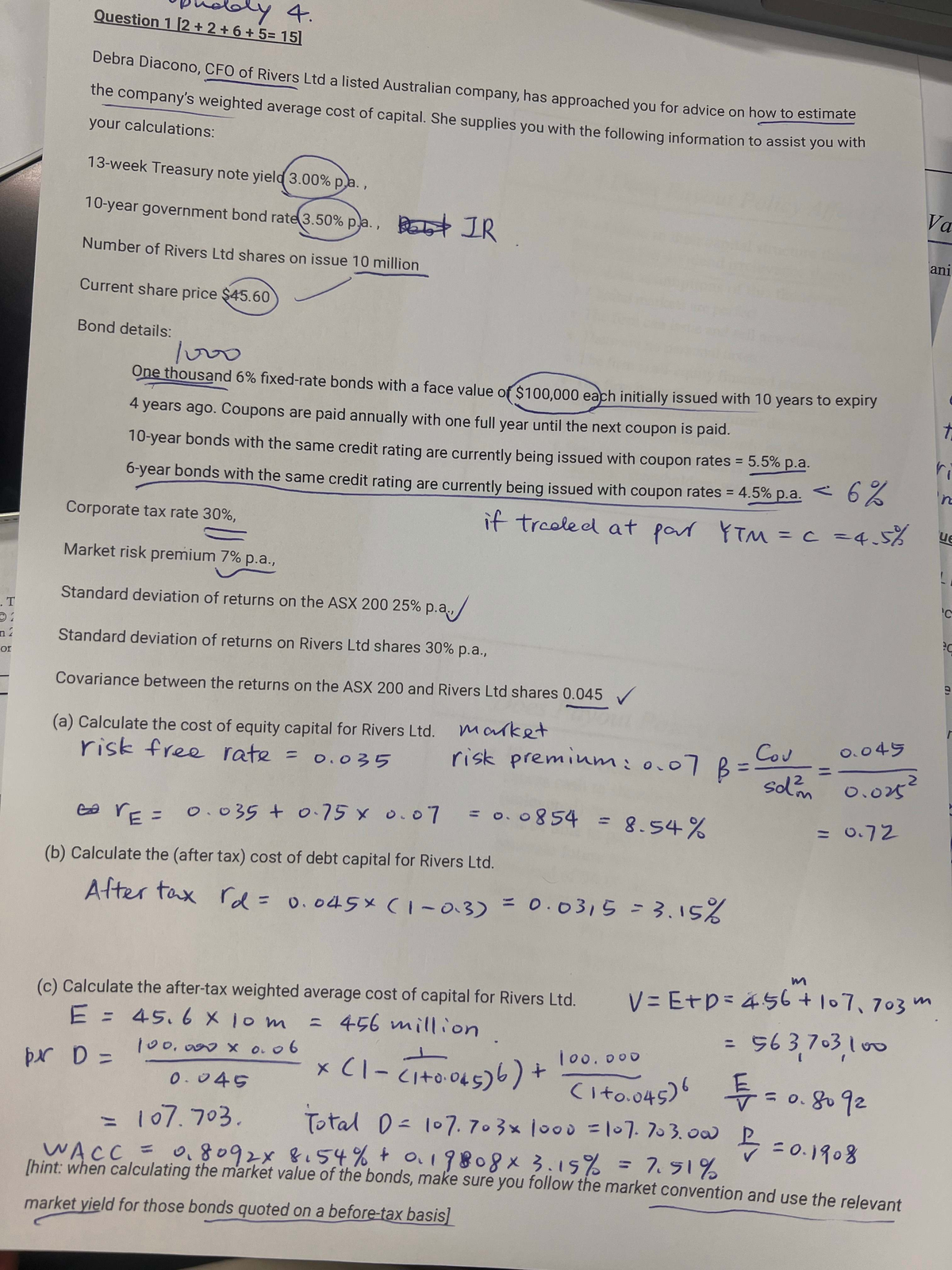 WACC Calculation for Rivers Ltd - Exambuddy 4 - Studocu