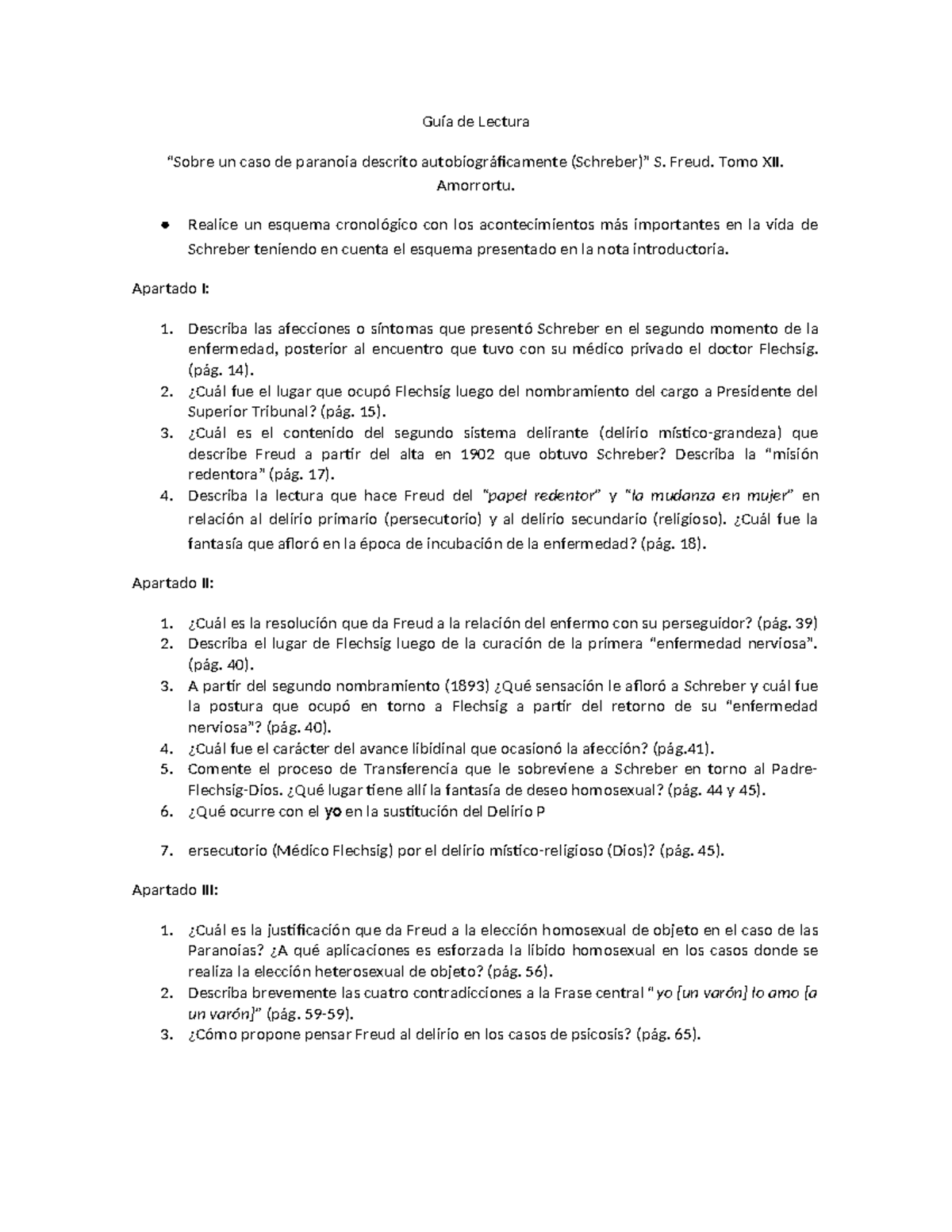 Guía de Lectura: Análisis del Caso de Paranoia de Schreber según S ...