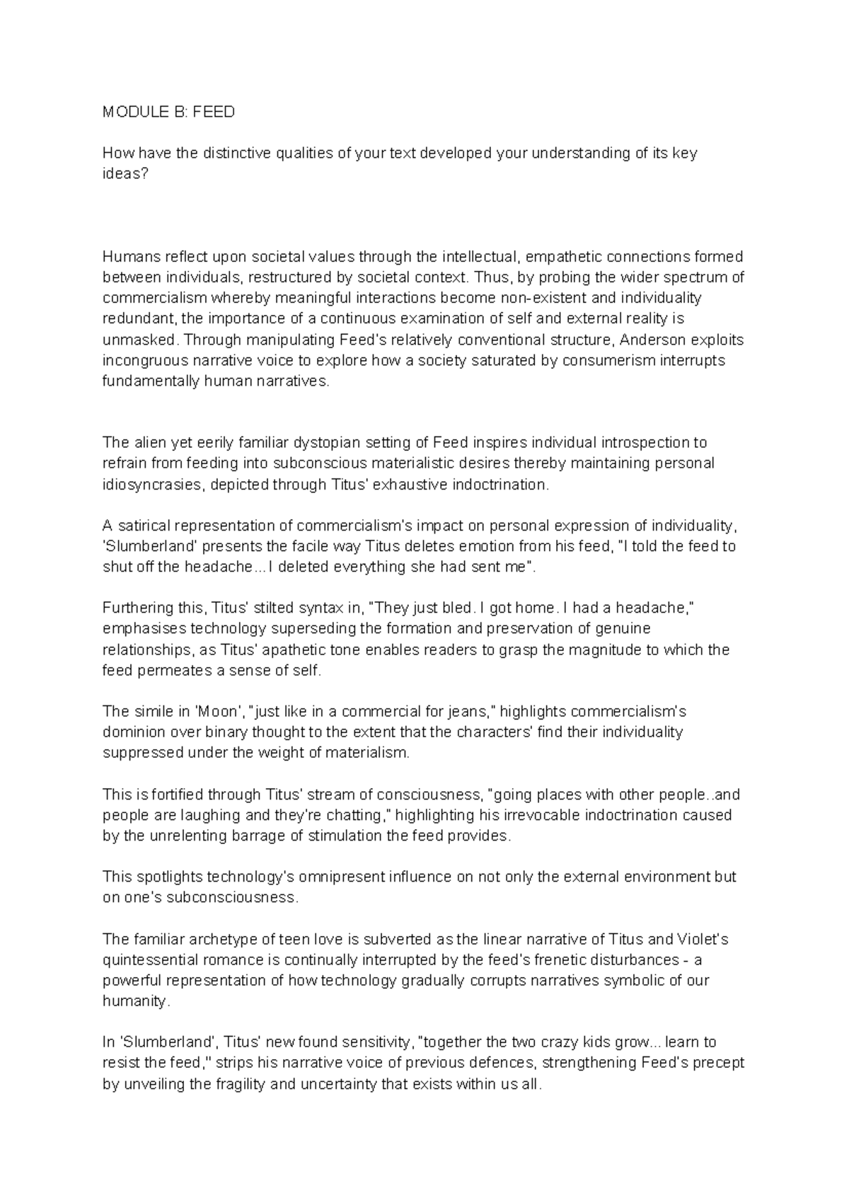 MODULE B: FEED - Exploring Individuality and Consumerism in Anderson's ...