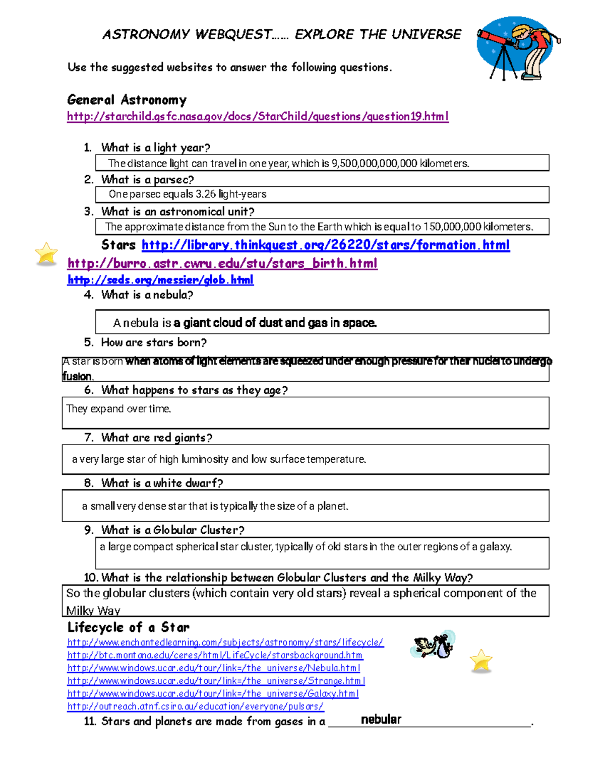 ASTR 101 - Universe Exploration Webquest Assignment Guide - Studocu