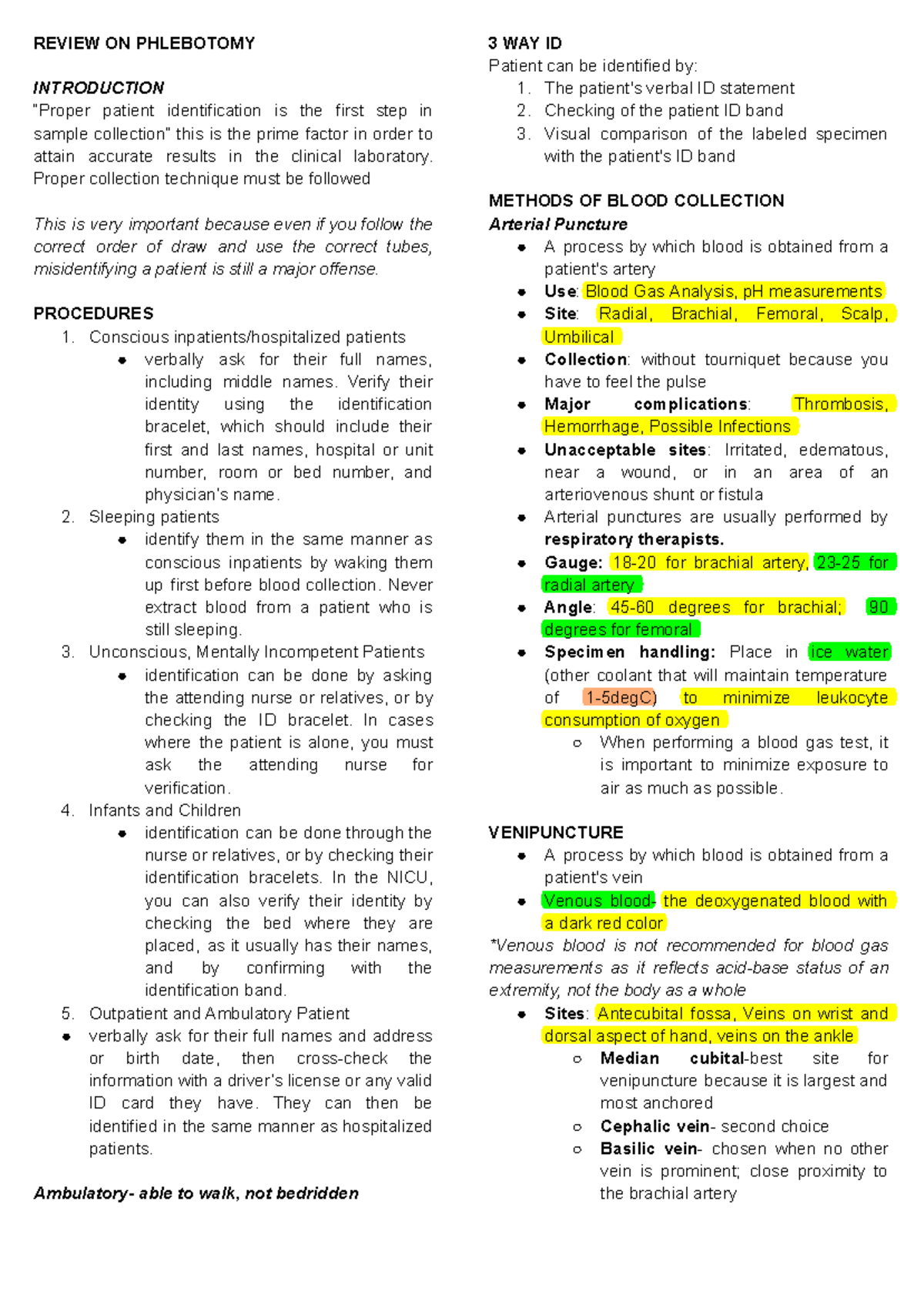 CC2 LAB REVIEW ON PHLEBOTOMY PROCEDURES AND TECHNIQUES - Studocu