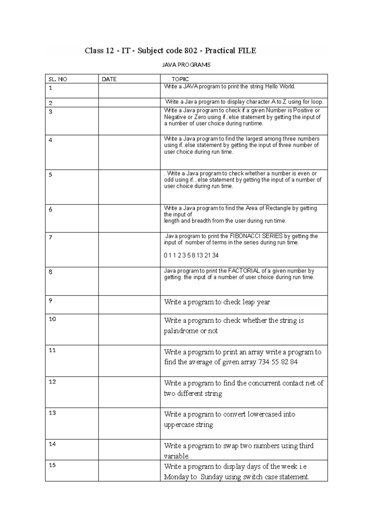 JAVA Programs - Practical Guide for Class 12 IT (Code 802) - Studocu