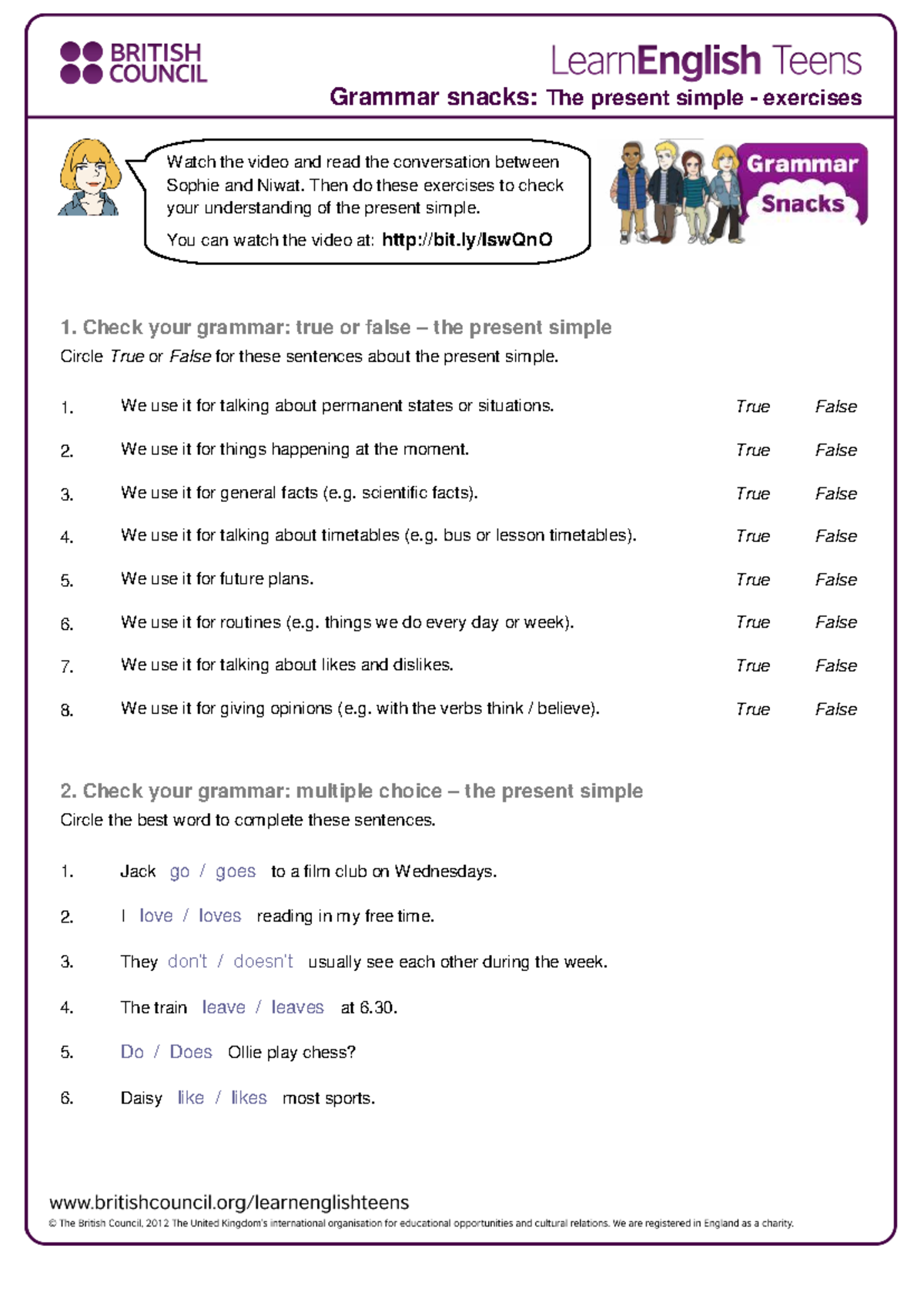 Grammar Snacks: Present Simple Exercises for MNBV Class - Studocu