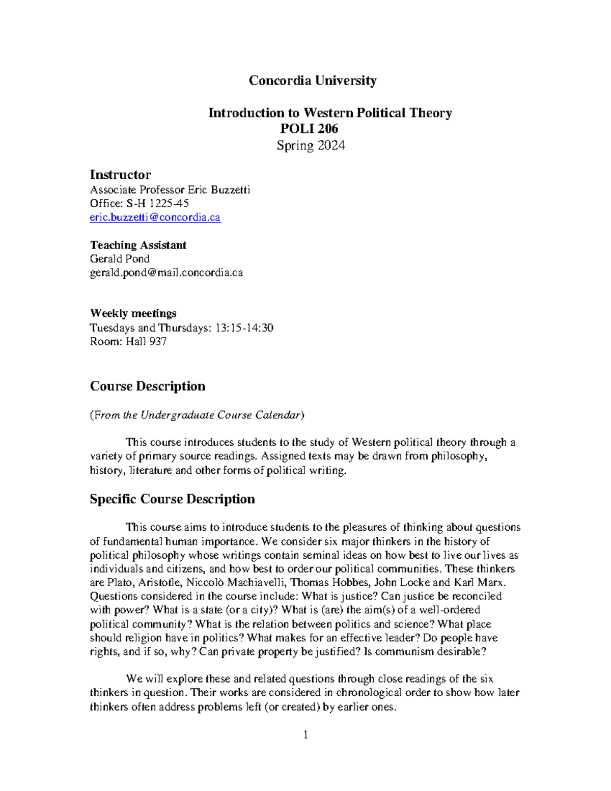 Syllabus for POLI 206: Introduction to Western Political Theory ...