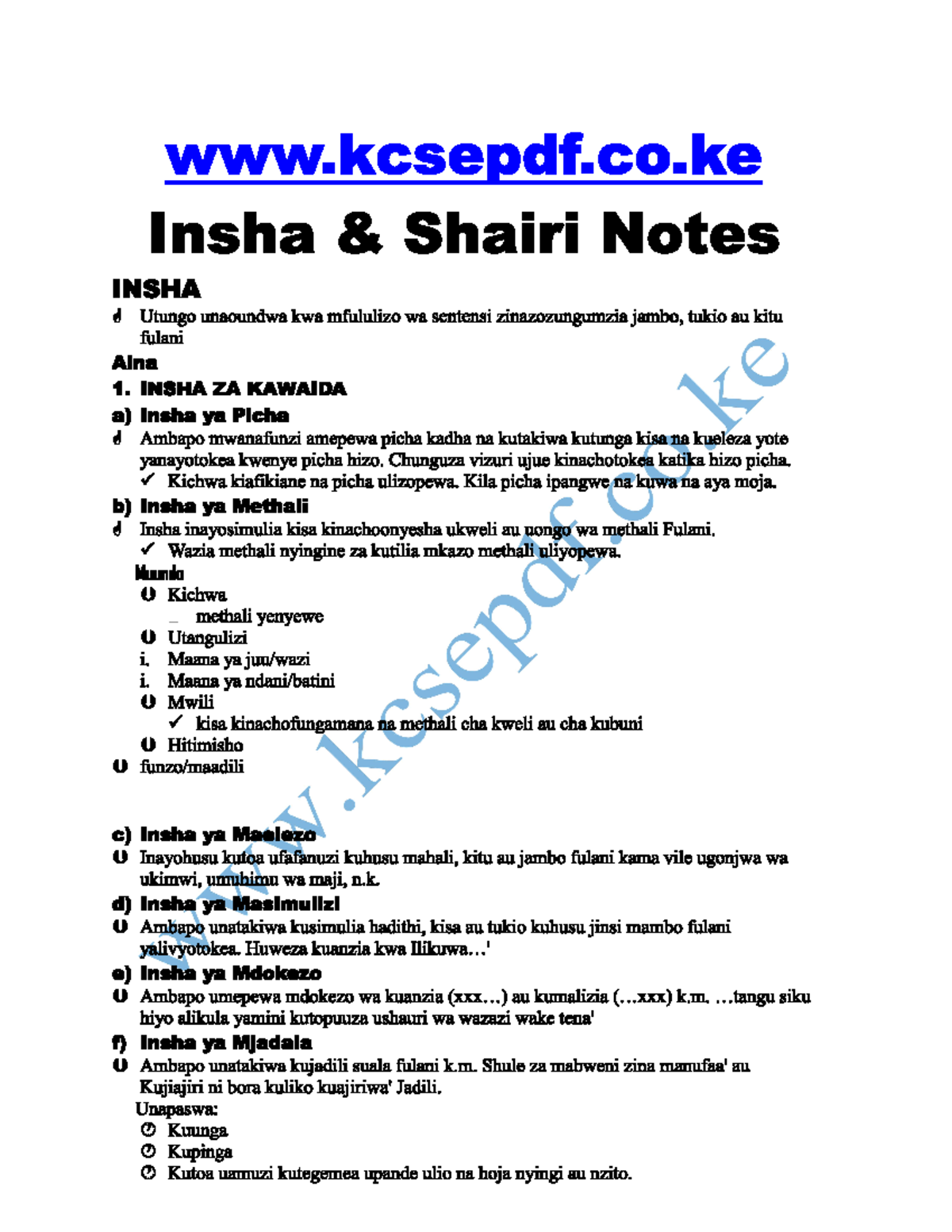 Ushairi Summary Notes for Effective Revision Preparation - Studocu