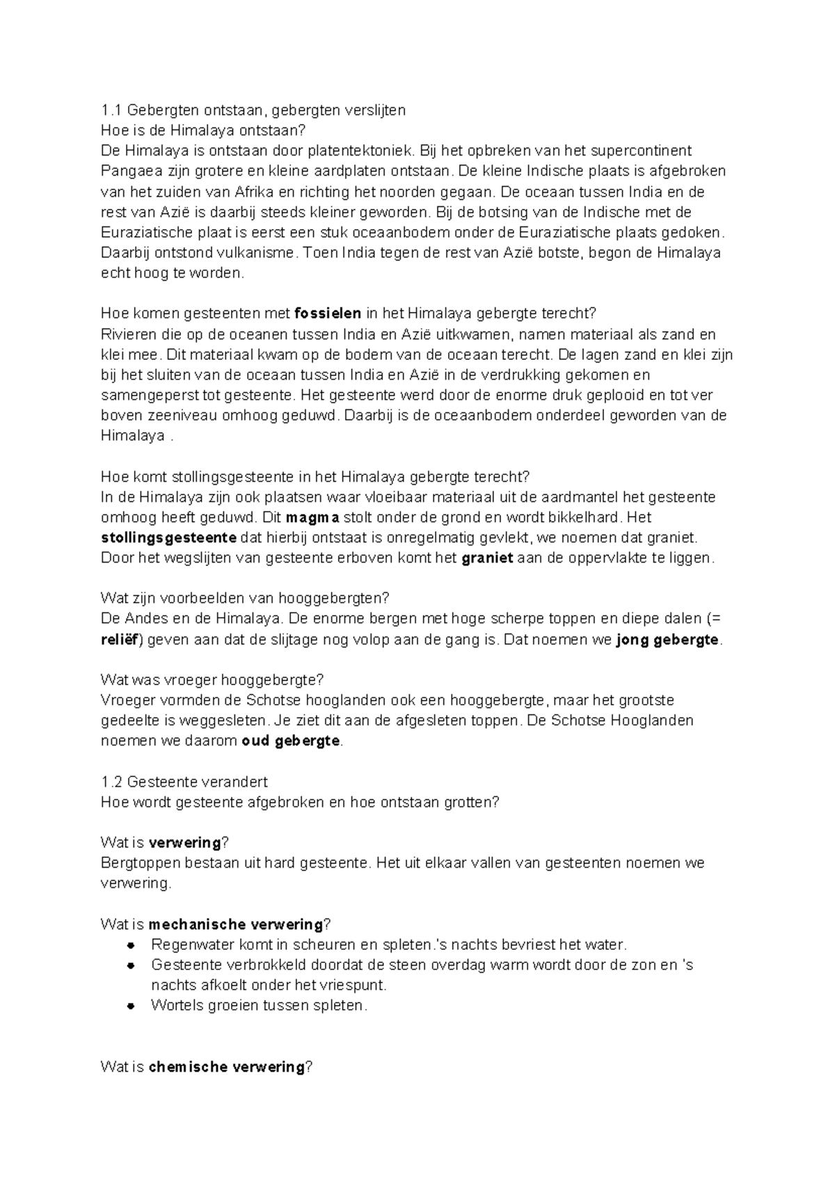 AK H1 Landschappen: Samenvatting van Gebergten en Verwering - Studeersnel