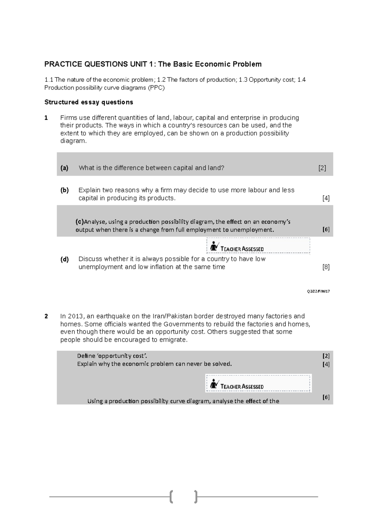 IGCSE Economics 0455: Revision Questions on Economic Problems (14-15 ...