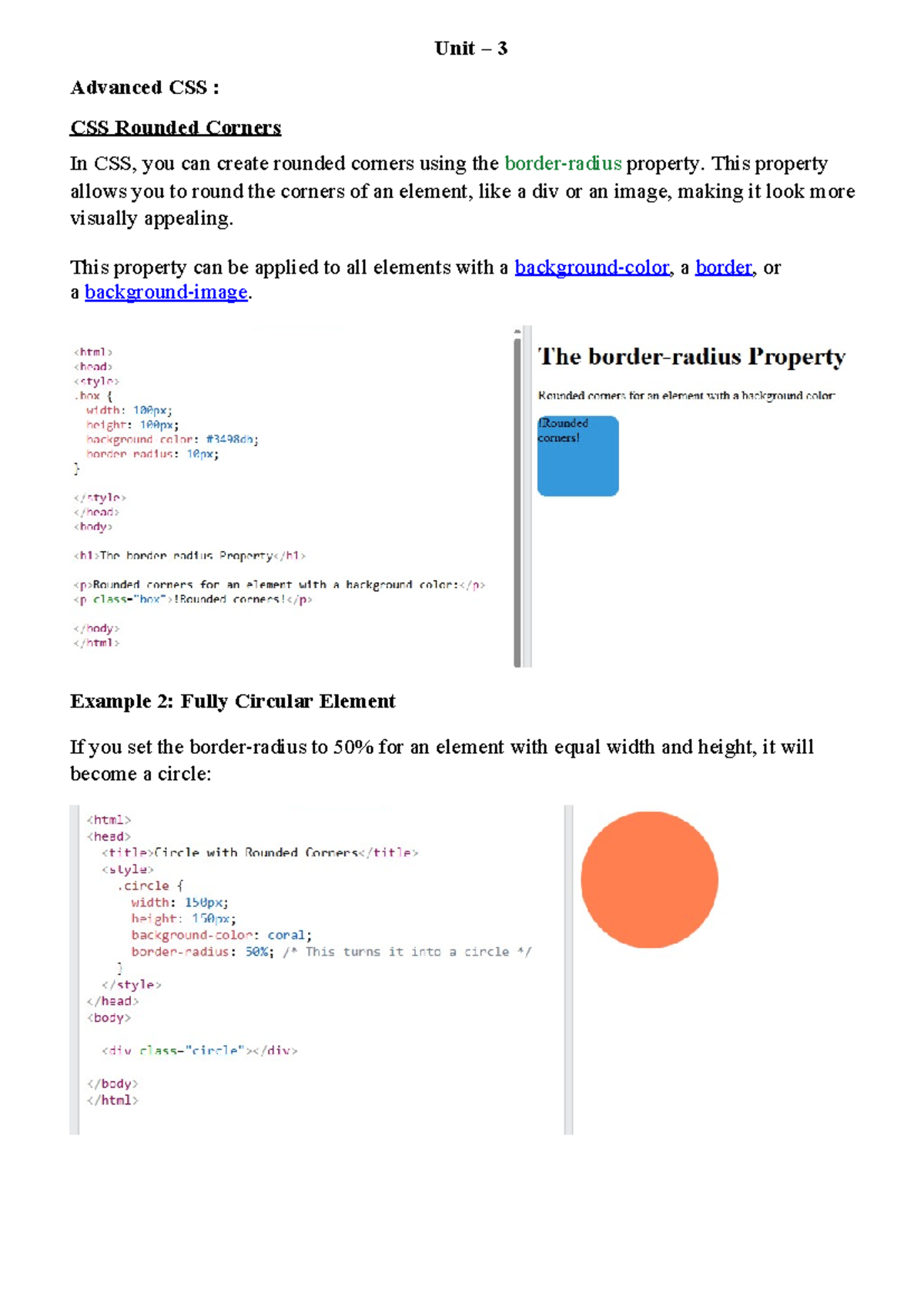 WT UNIT 3 - Advanced CSS: Rounded Corners & Transformations - Studocu