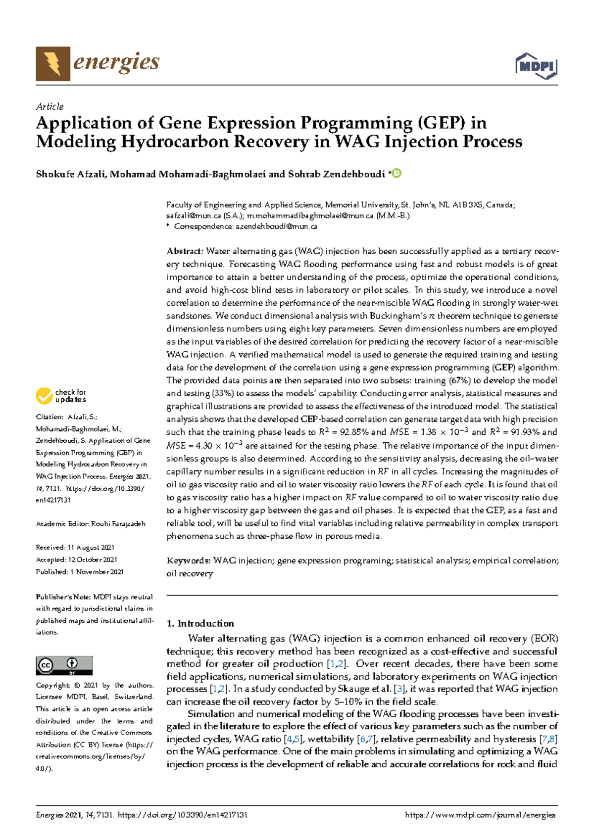 Application of GEP for Hydrocarbon Recovery Modeling in WAG Process ...