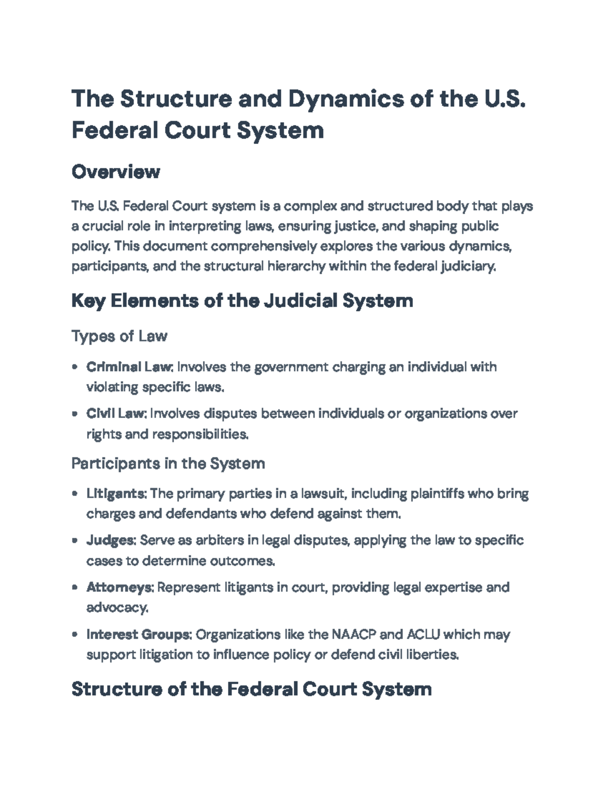 The Structure and Dynamics of the U.S. Federal Court System Overview ...