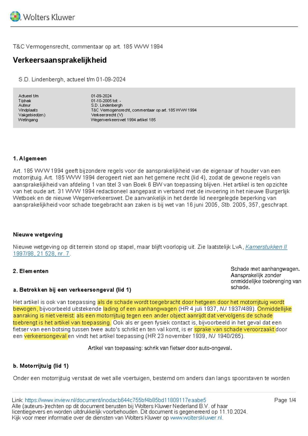 T&C Vermogensrecht: Commentaar op Art. 185 WVW 1994 ...