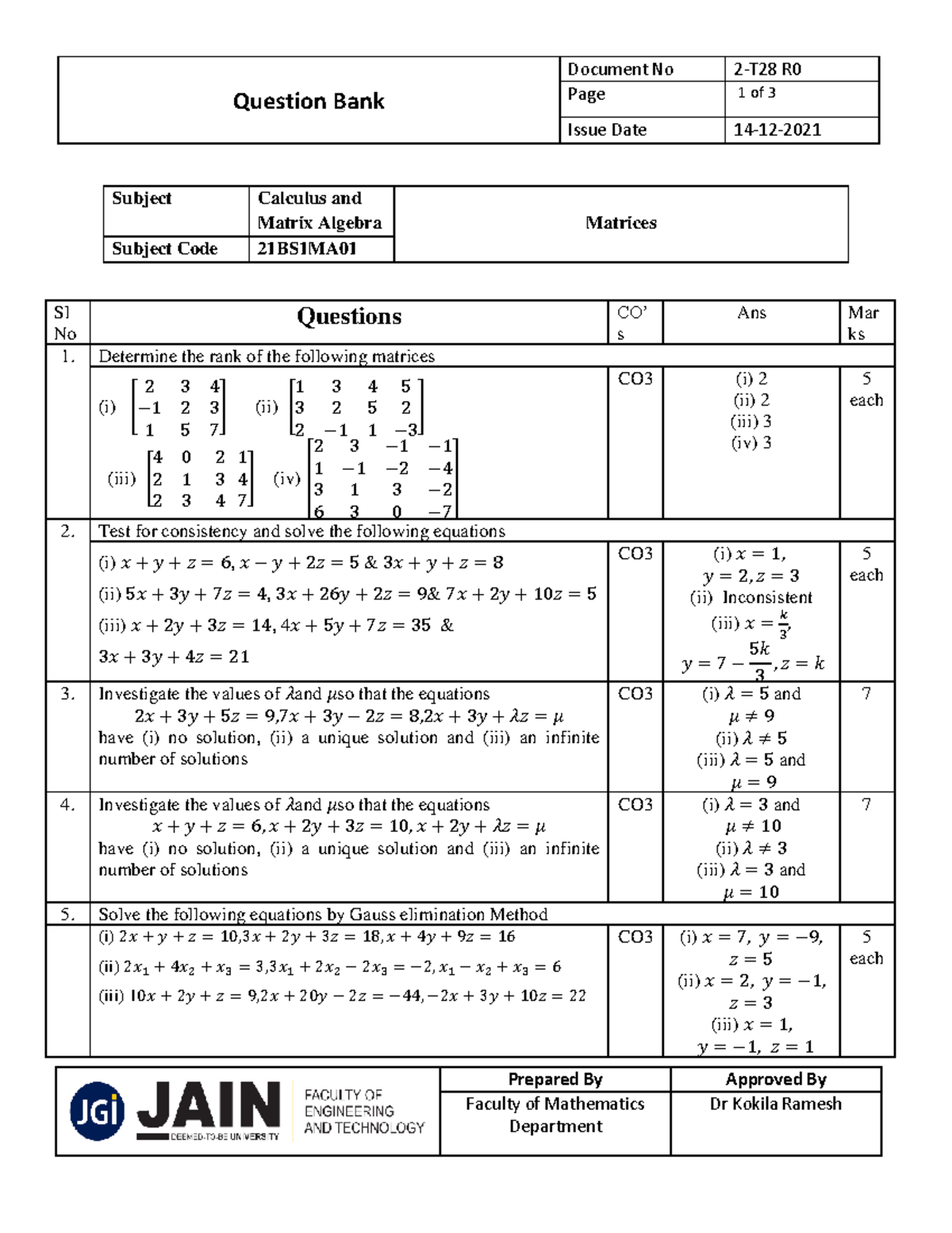 Module 2 QB - Question Bank - Question Bank Document No 2 - T28 R 0 Page 1 of 3 Issue Date 14 ...