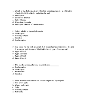 Comprehensive Blood Physiology and Hematology Study Guide (BIO101 ...