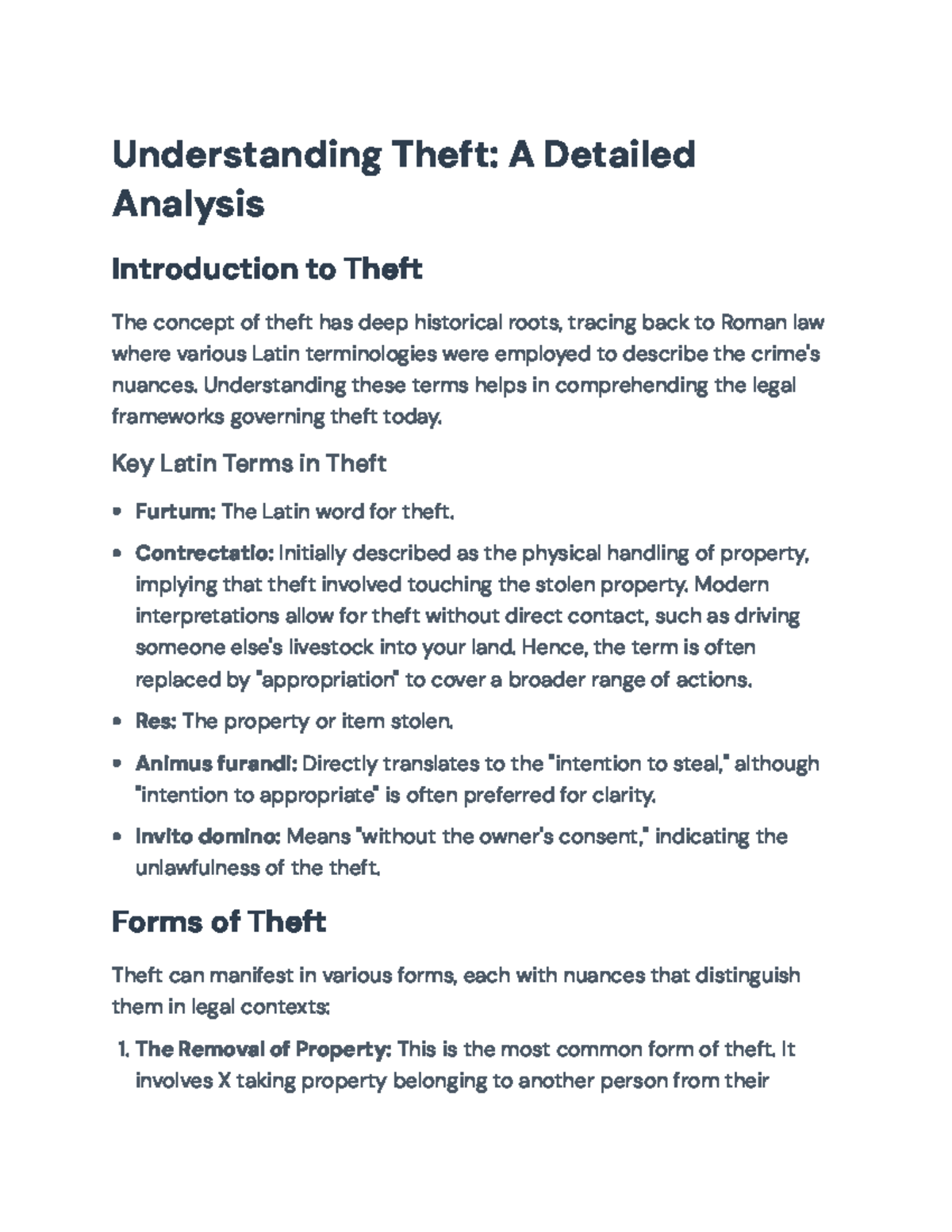 Understanding Theft: Key Concepts & Legal Requirements Analysis - Studocu
