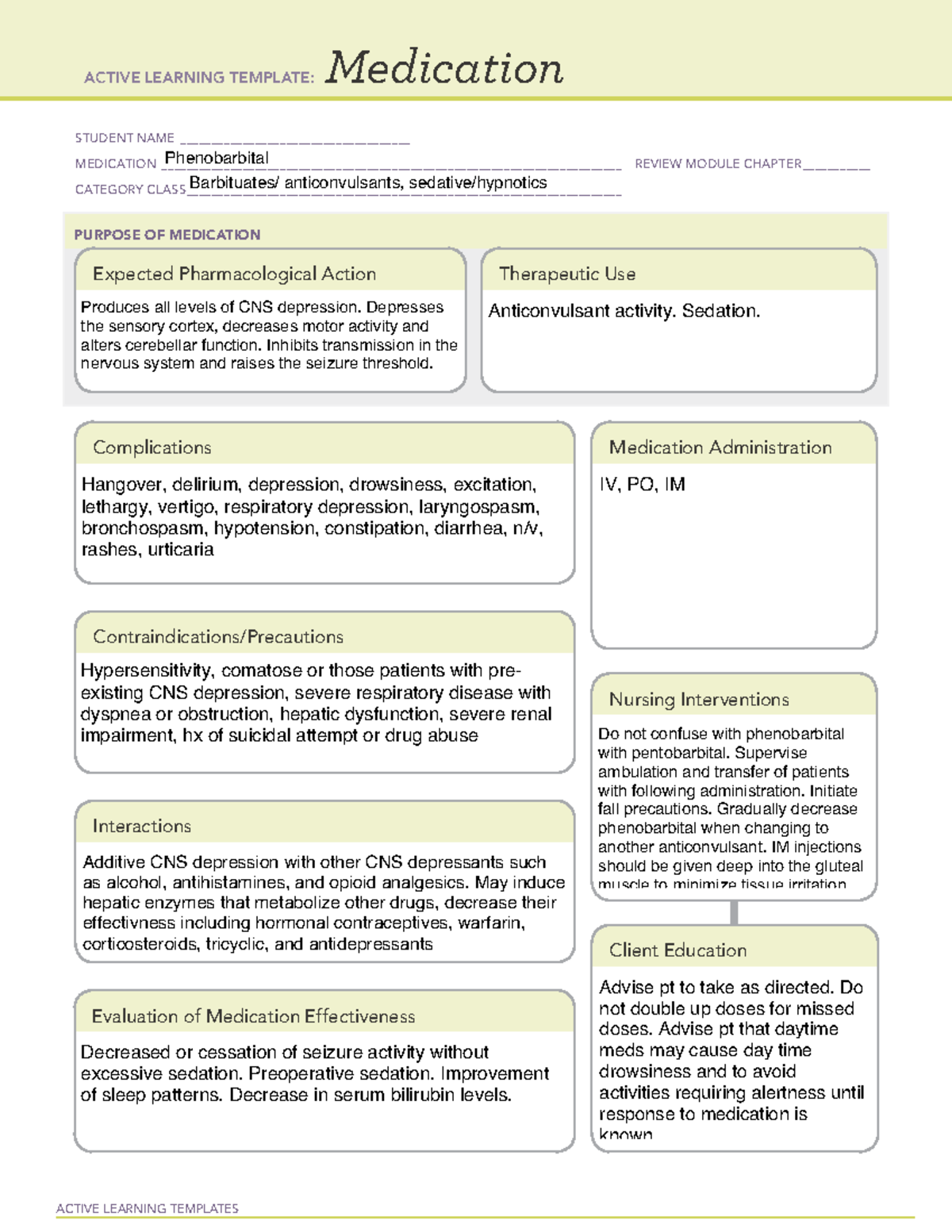 Phenobarbital: Active Learning Template for ATI Med Course - Studocu