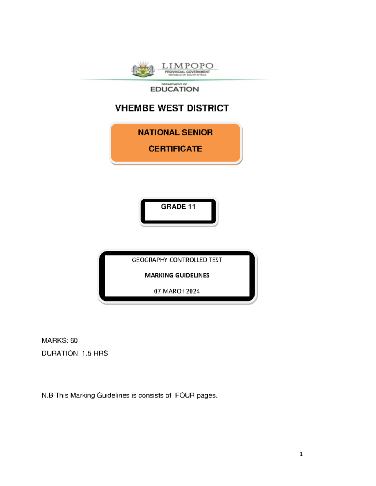 2024 LP(Vhembe) GEOG 11 T1 Controlled Test Marking Guidelines - Studocu