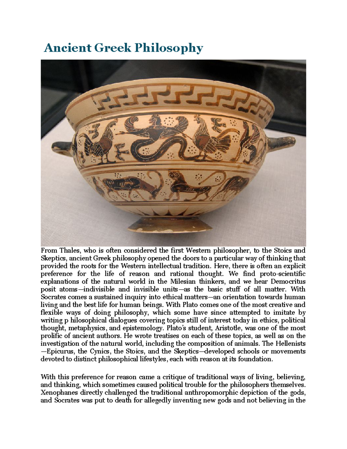 Ancient Greek Philosophy - Here, there is often an explicit preference ...