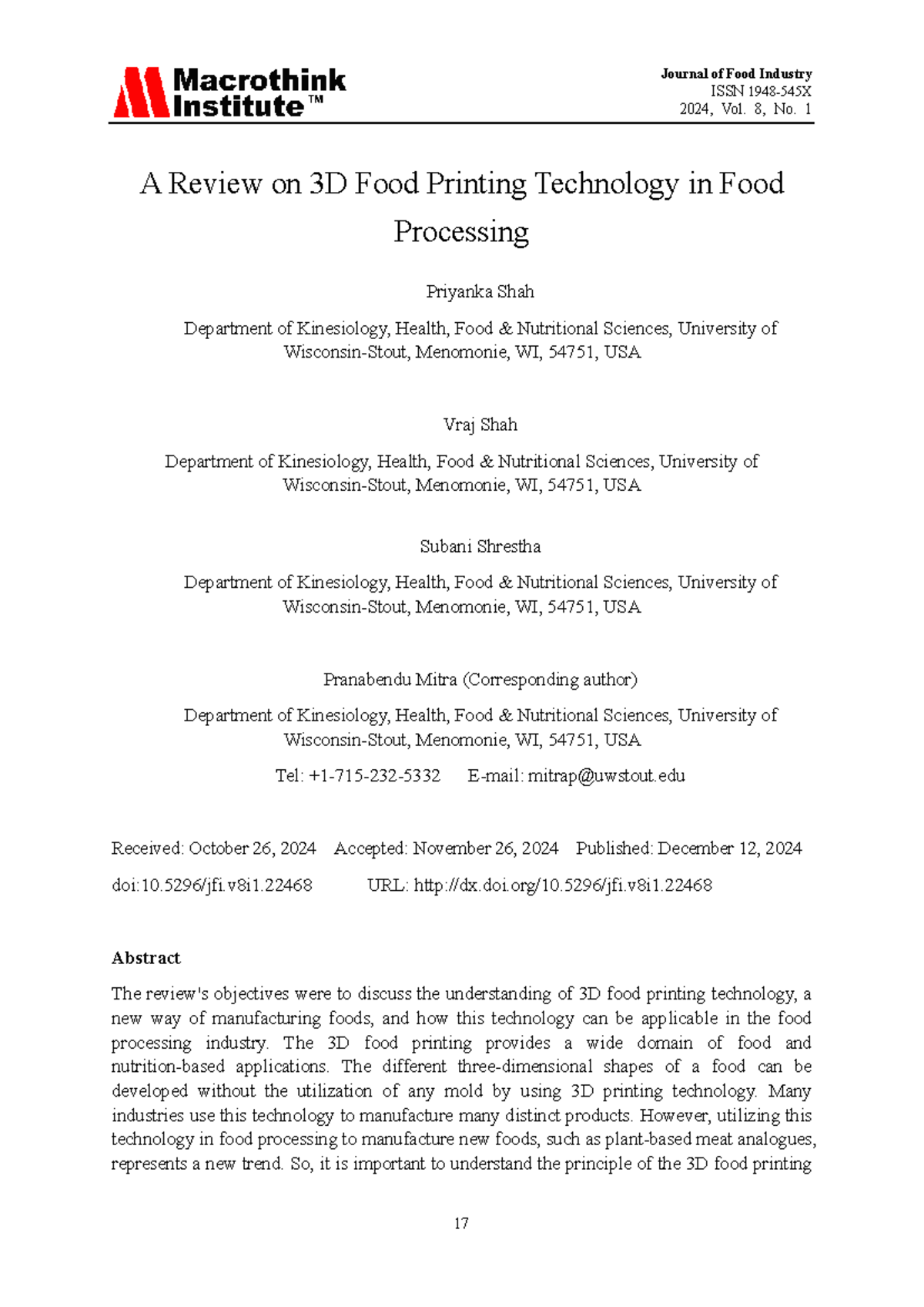 A Review on 3D Food Printing Technology in Food Processing (KHF 2024 ...