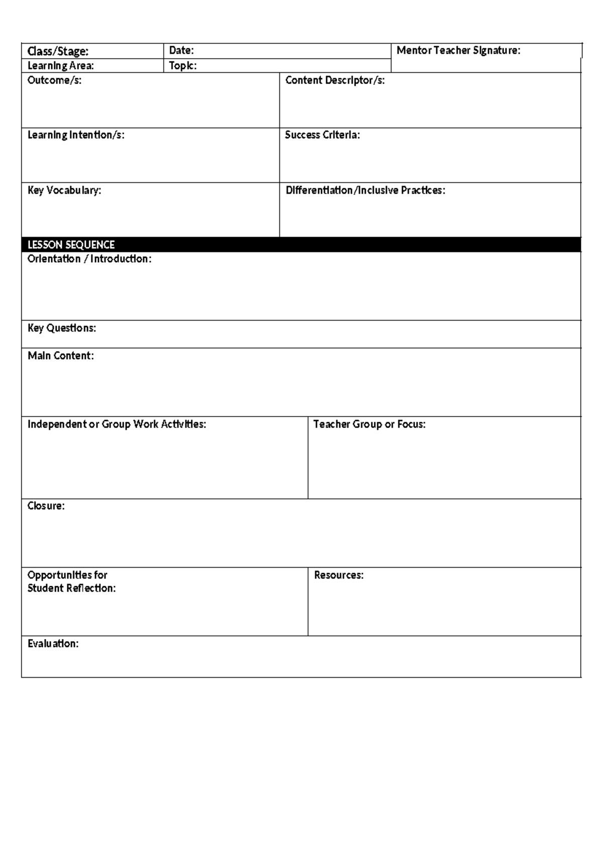 Lesson Plan 3 Template - 101746 - Class/Stage: Date: Mentor Teacher ...