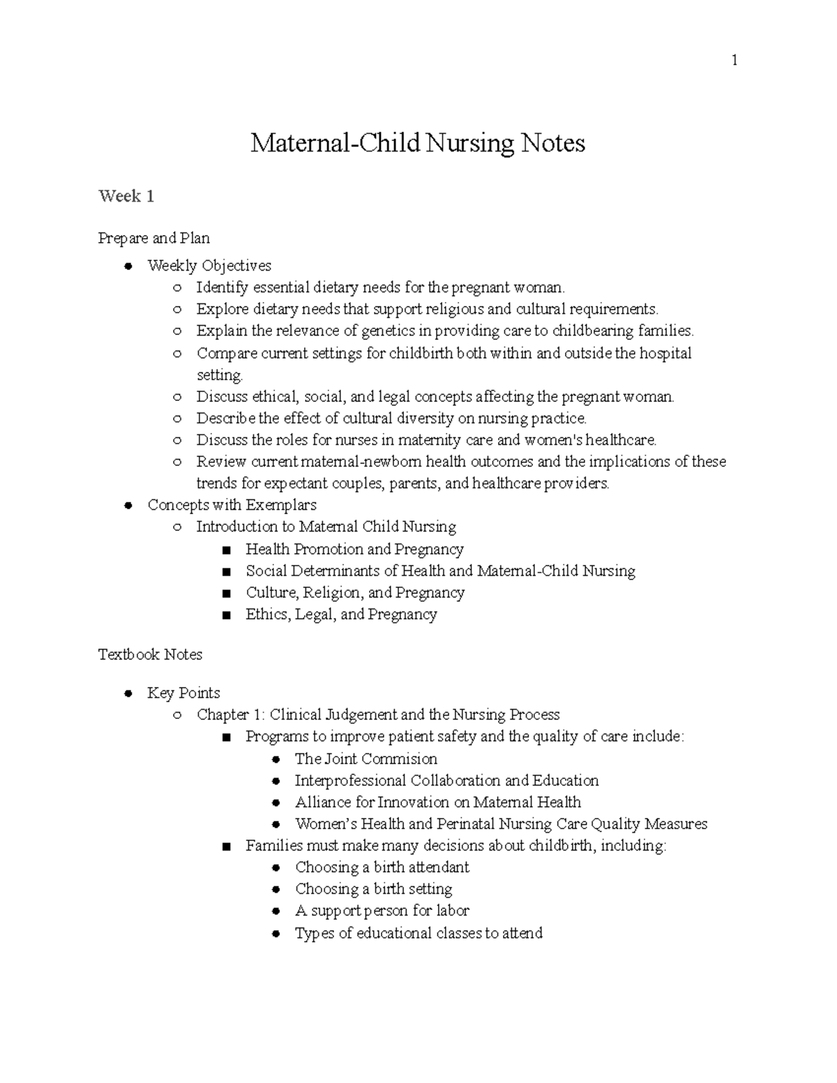 NR 327 - Maternal-Child Nursing Notes - Maternal-Child Nursing Notes ...