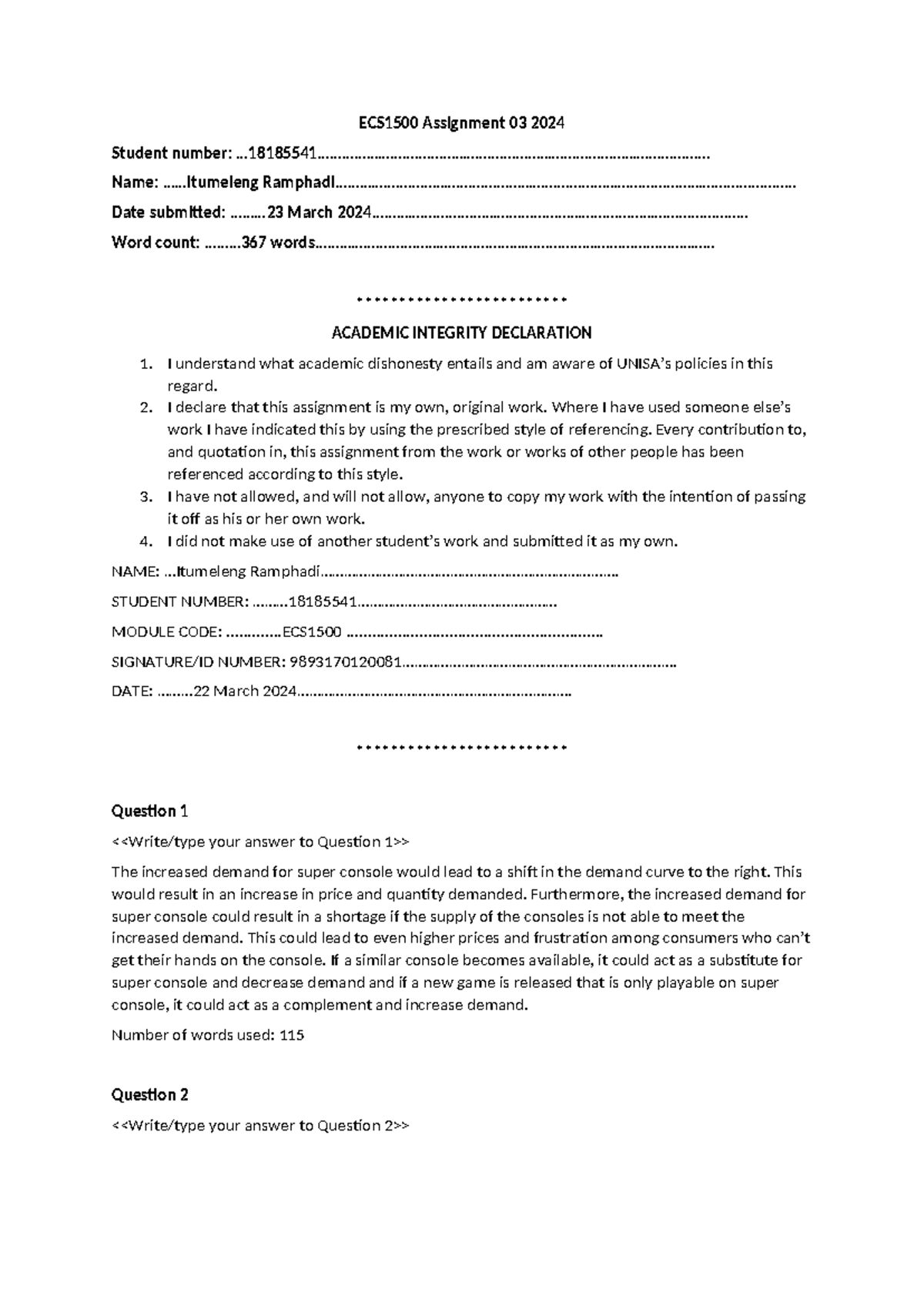 ECS1500 Assignment 03 2024 Submission Format & Guidelines - Studocu
