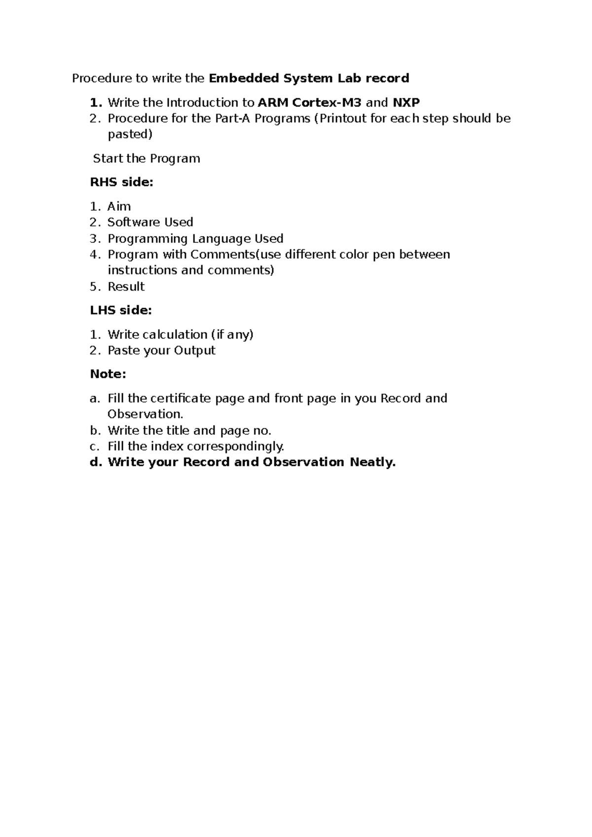 Procedure to write Embedded system Lab - Procedure to write the ...