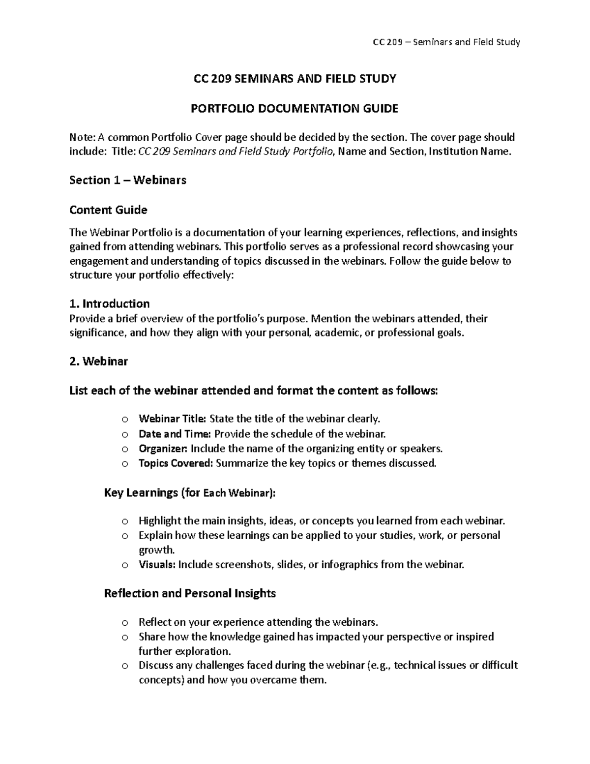 CC 209 Seminars and Field Study Final Project Documentation Guide 2025 ...