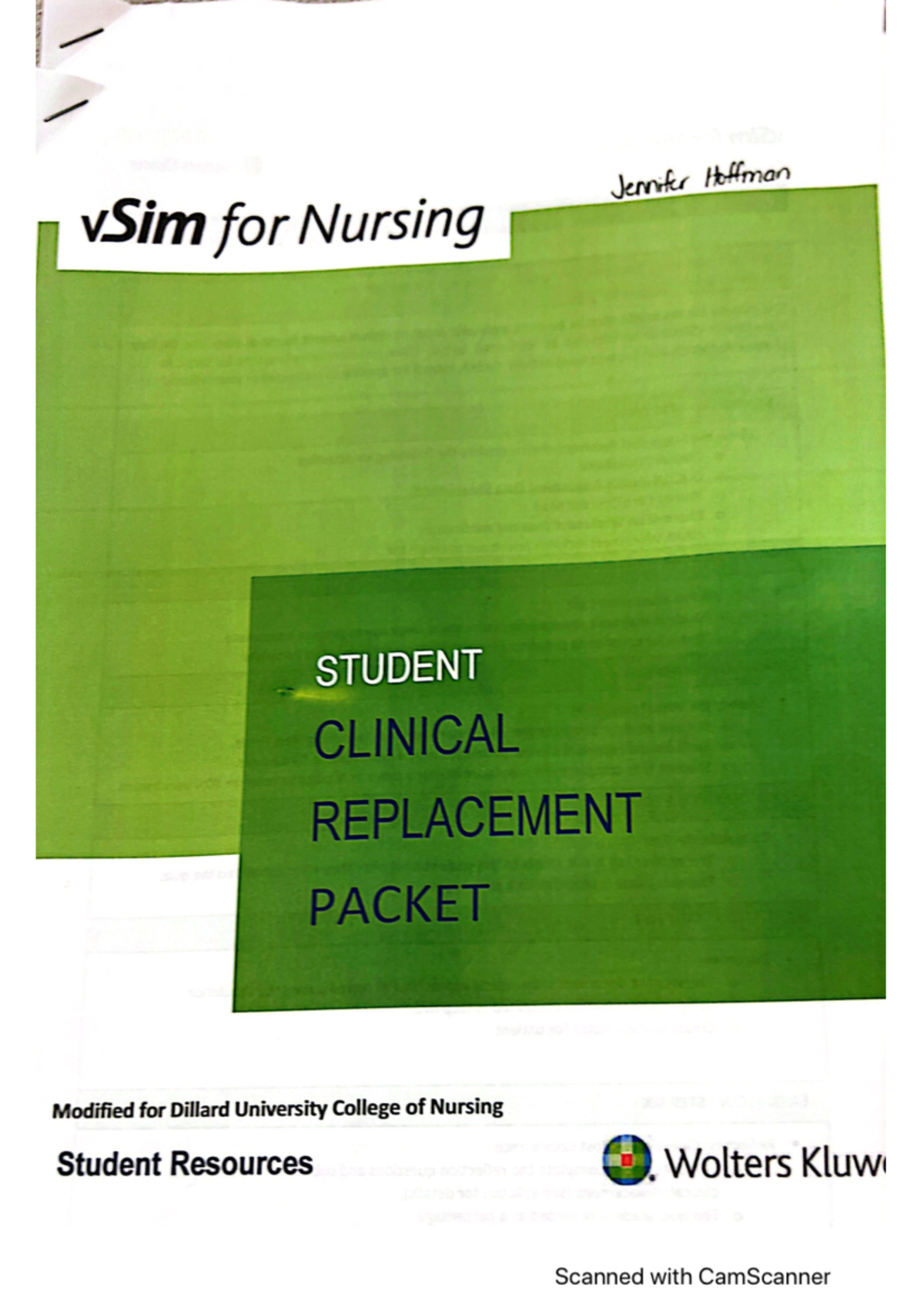 Clinical Replacement Packet for Nursing: vSim Jennifer Hoffman (DUCON ...